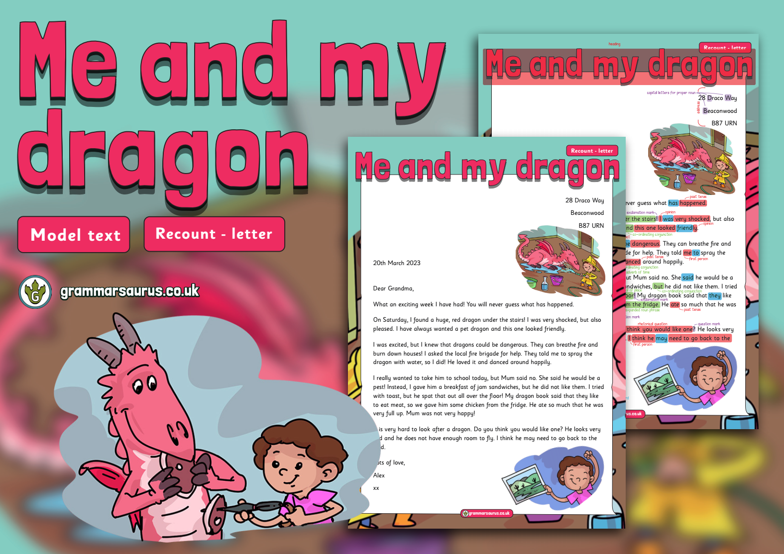 Year 1 Model Text – Recount – Letter – Me and my dragon - Grammarsaurus