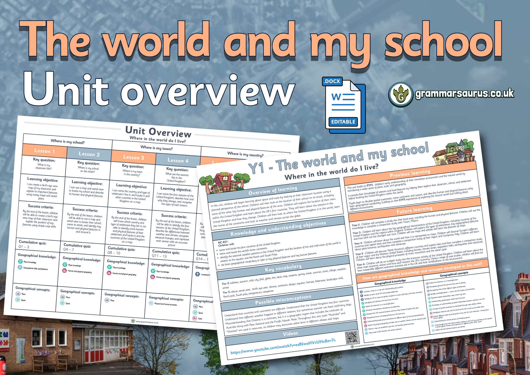 Year 1 Geography - The World and My School - Unit overview - Grammarsaurus