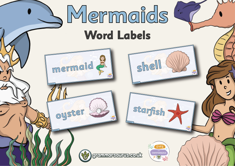 EYFS Mermaids – Word Labels - Grammarsaurus