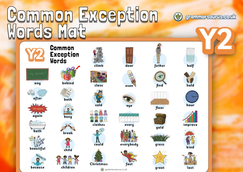 Year 2 - Common Exception Words Mat - Grammarsaurus