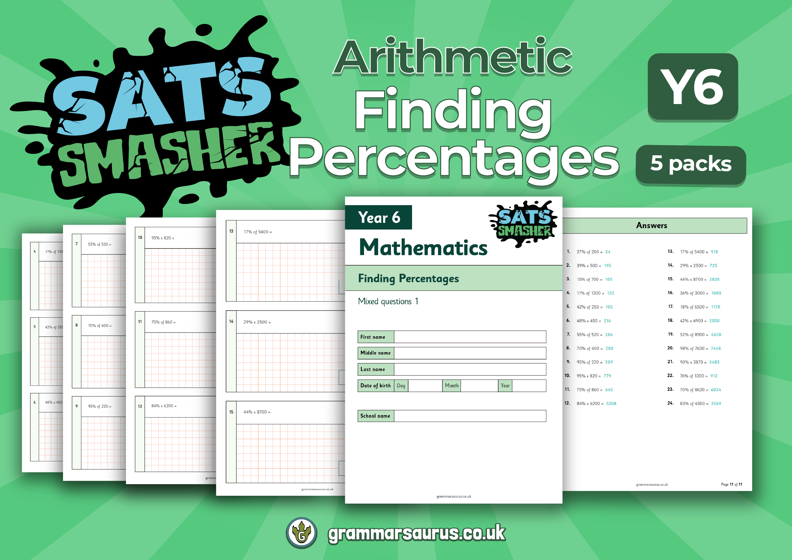 Y6 SATs Smasher (Maths): Finding Percentages Arithmetic – Practice ...