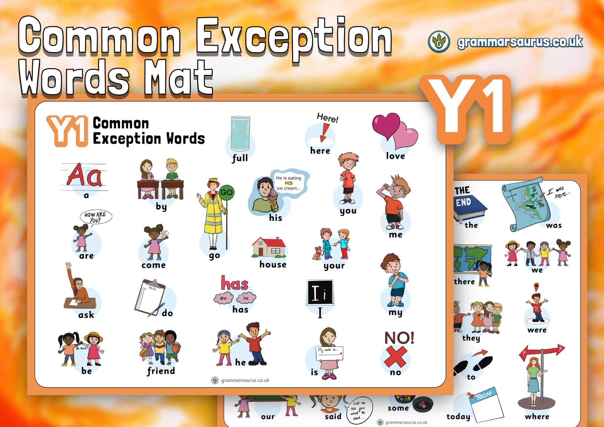 Year 1 - Common Exception Words Mat - Grammarsaurus