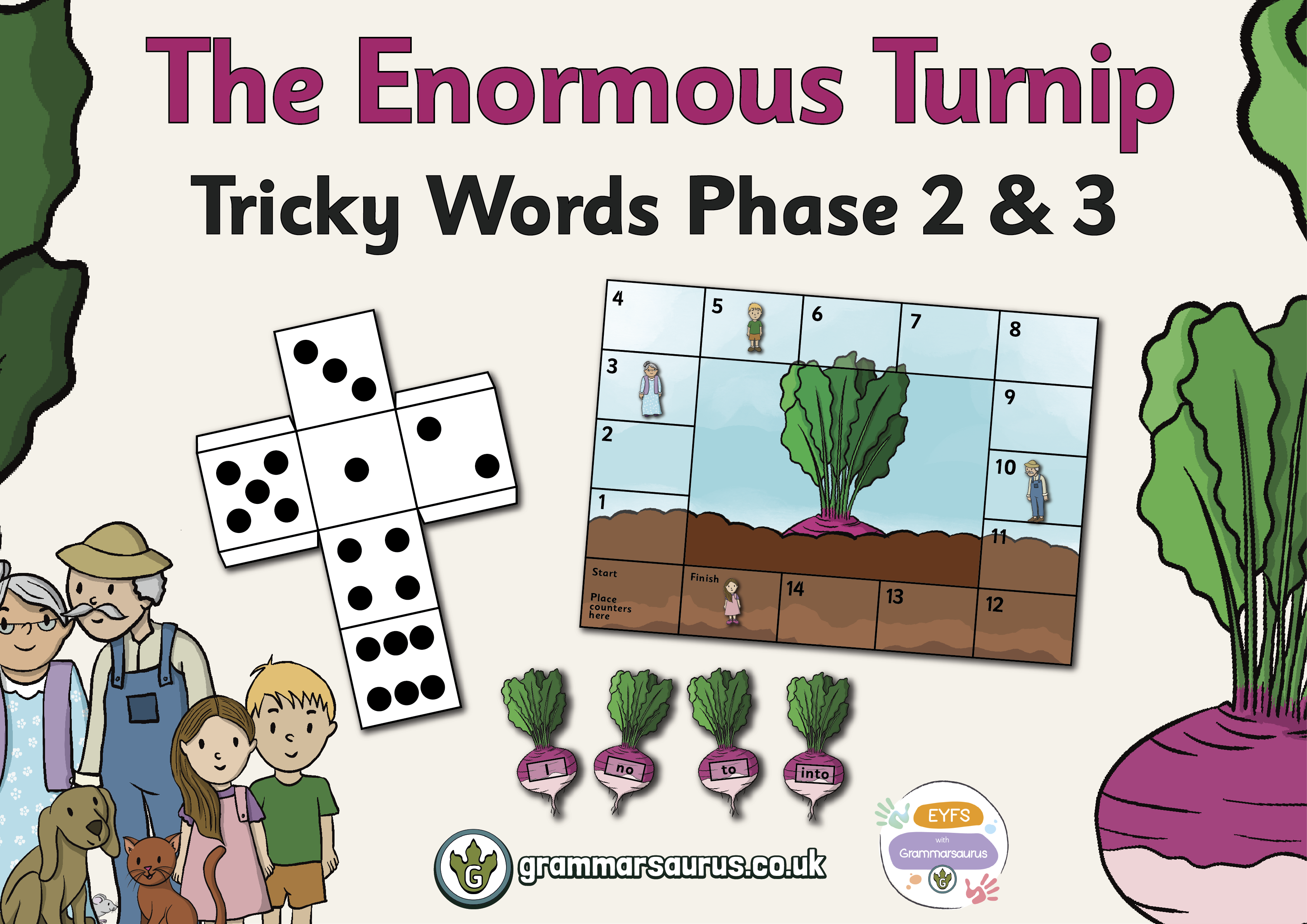 EYFS The Enormous Turnip - Tricky Words Phase 2 & 3 - Grammarsaurus