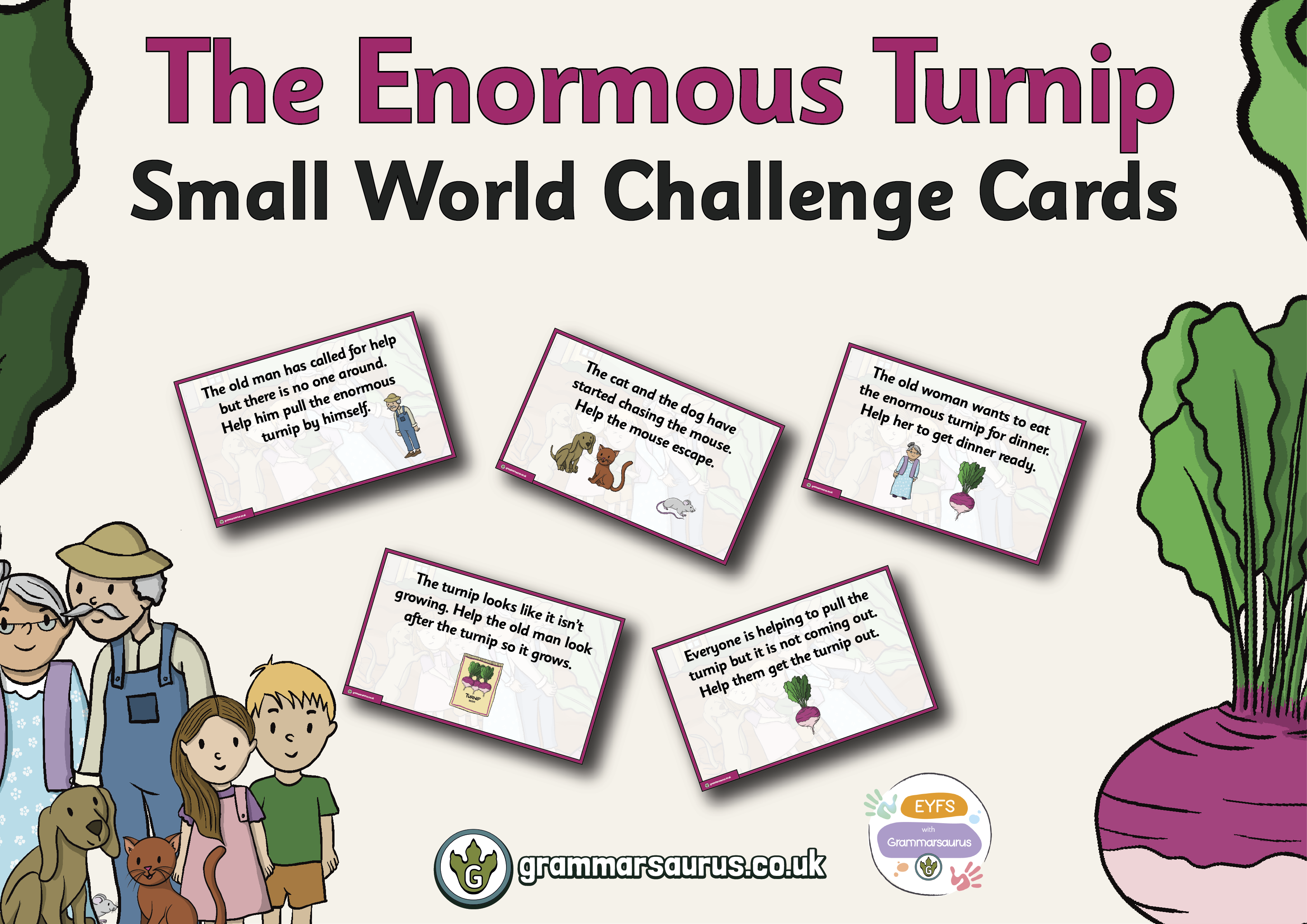 EYFS The Enormous Turnip - Small World Challenge Cards - Grammarsaurus