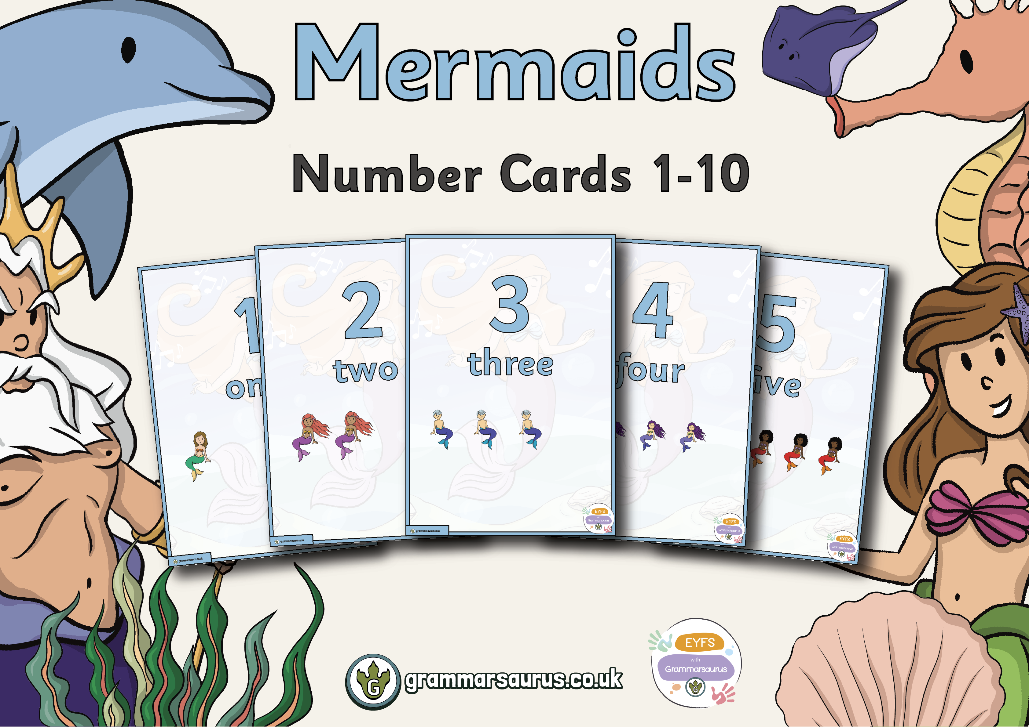 EYFS Mermaids – Number Cards 1-10 - Grammarsaurus