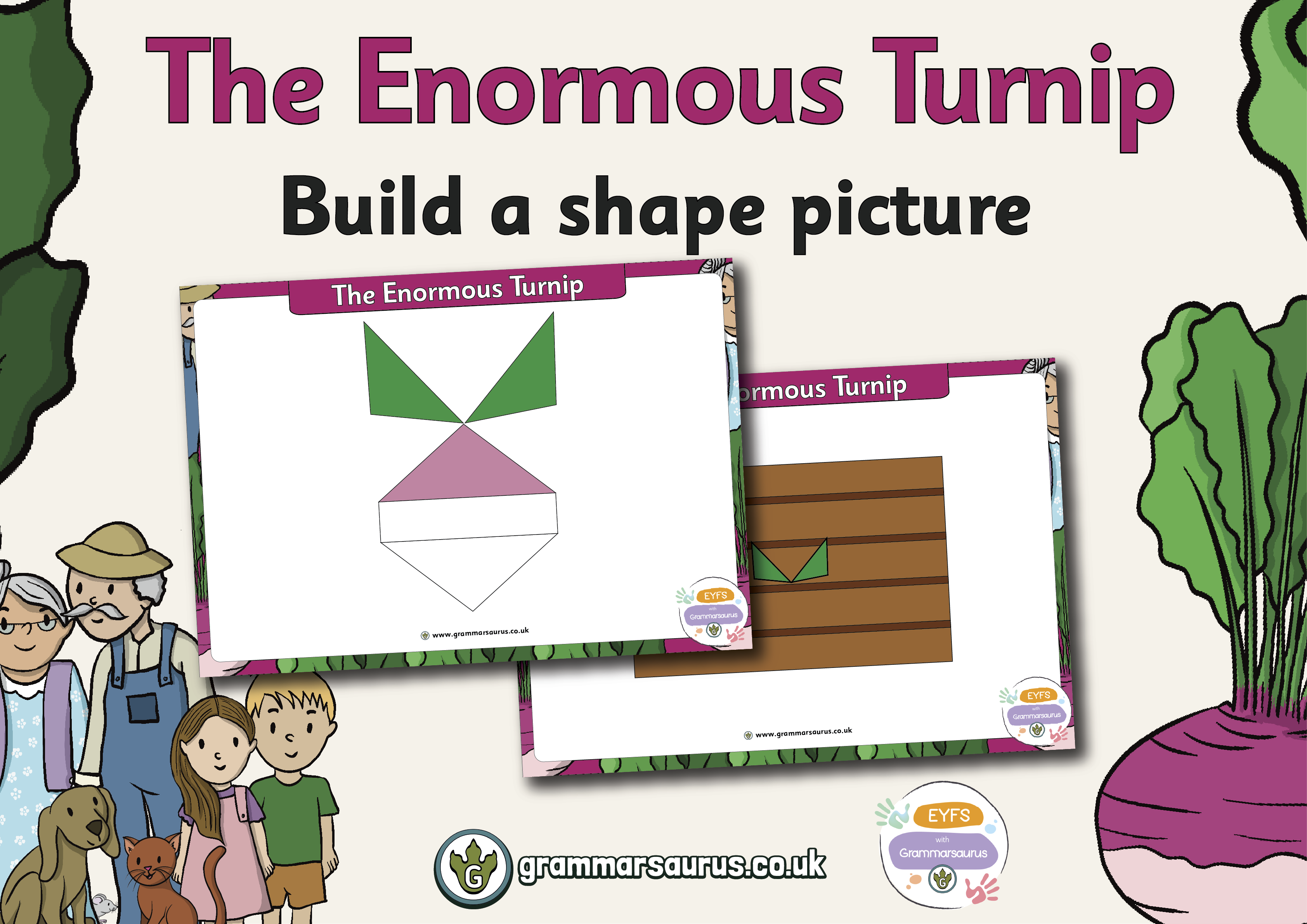 EYFS The Enormous Turnip - Build a shape picture - Grammarsaurus