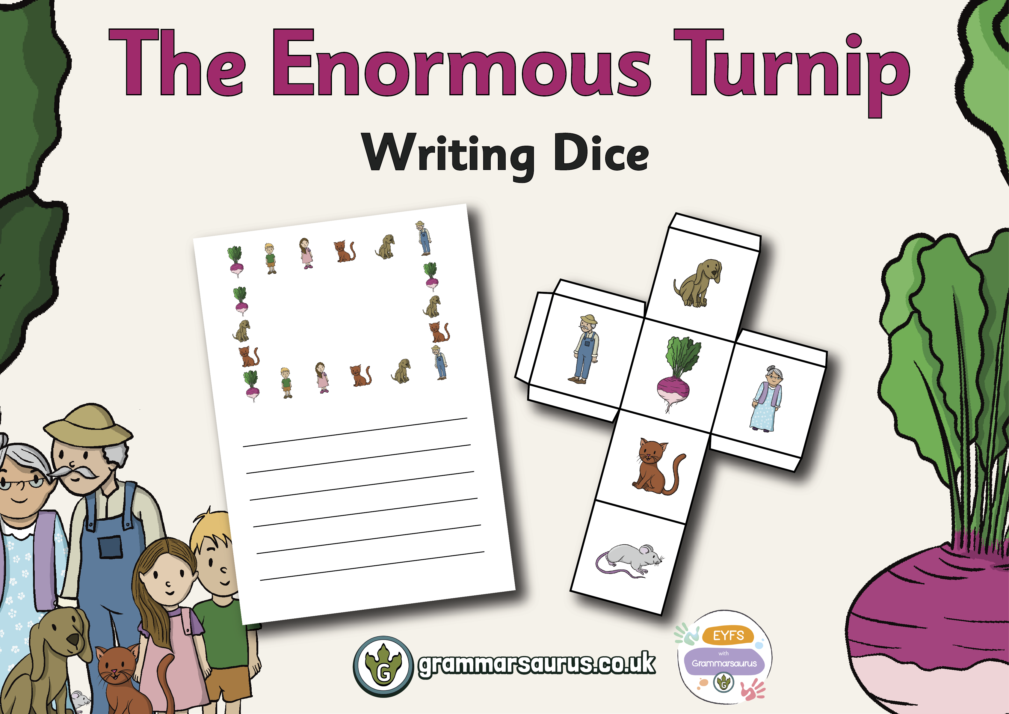 EYFS The Enormous Turnip - Writing Dice - Grammarsaurus