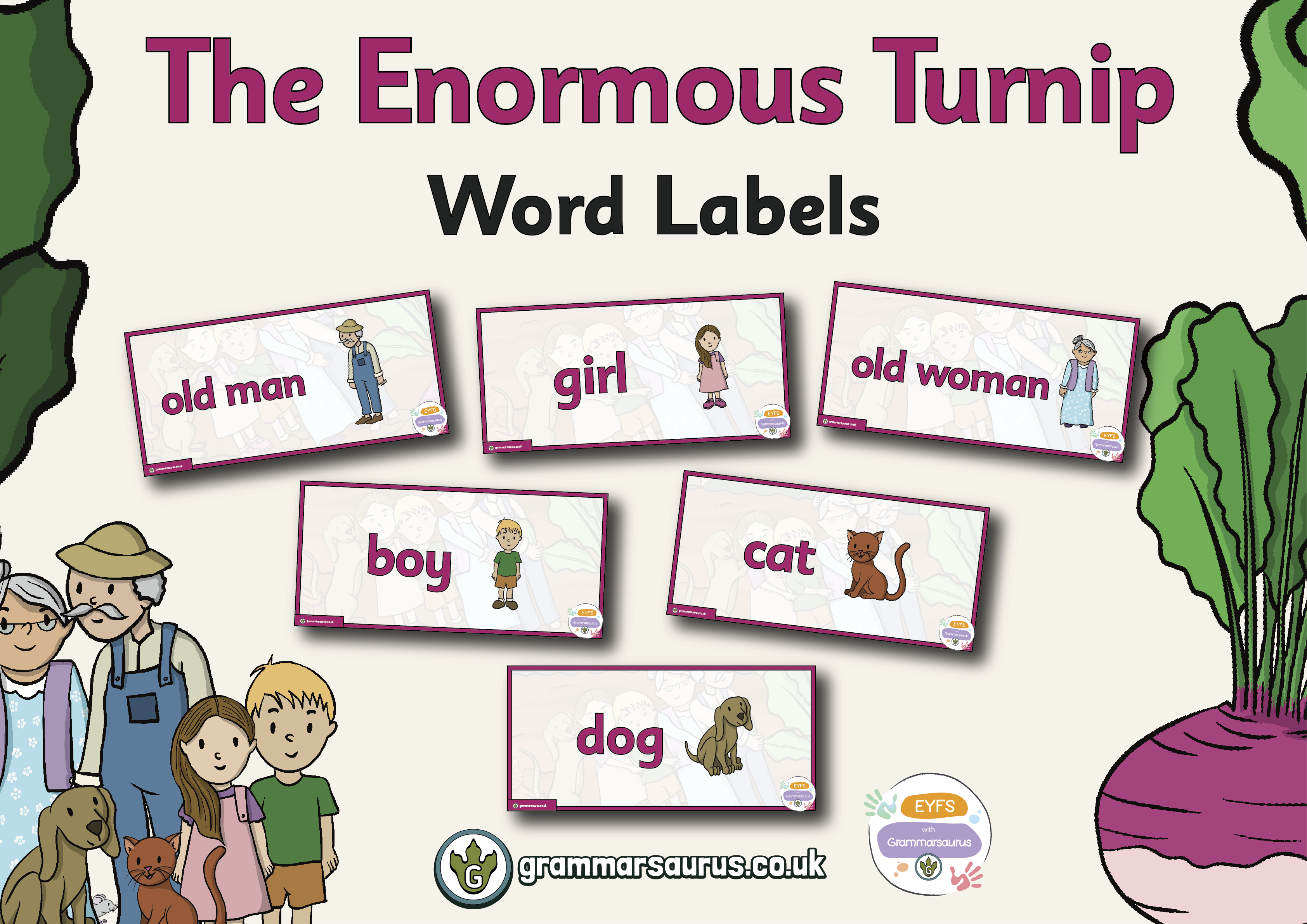 EYFS The Enormous Turnip - Word Labels - Grammarsaurus