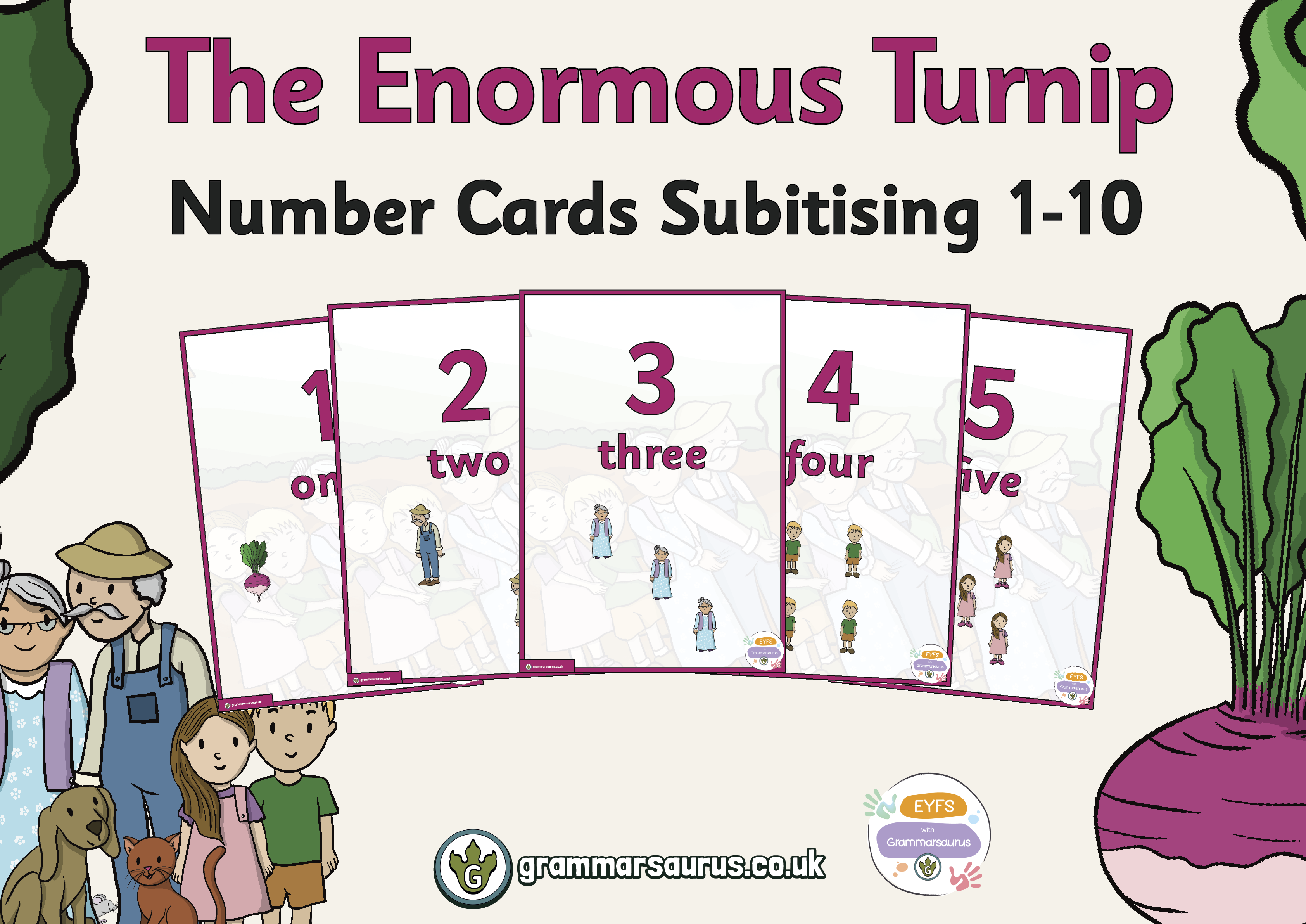 EYFS The Enormous Turnip - Number Cards Subitising 1-10 - Grammarsaurus