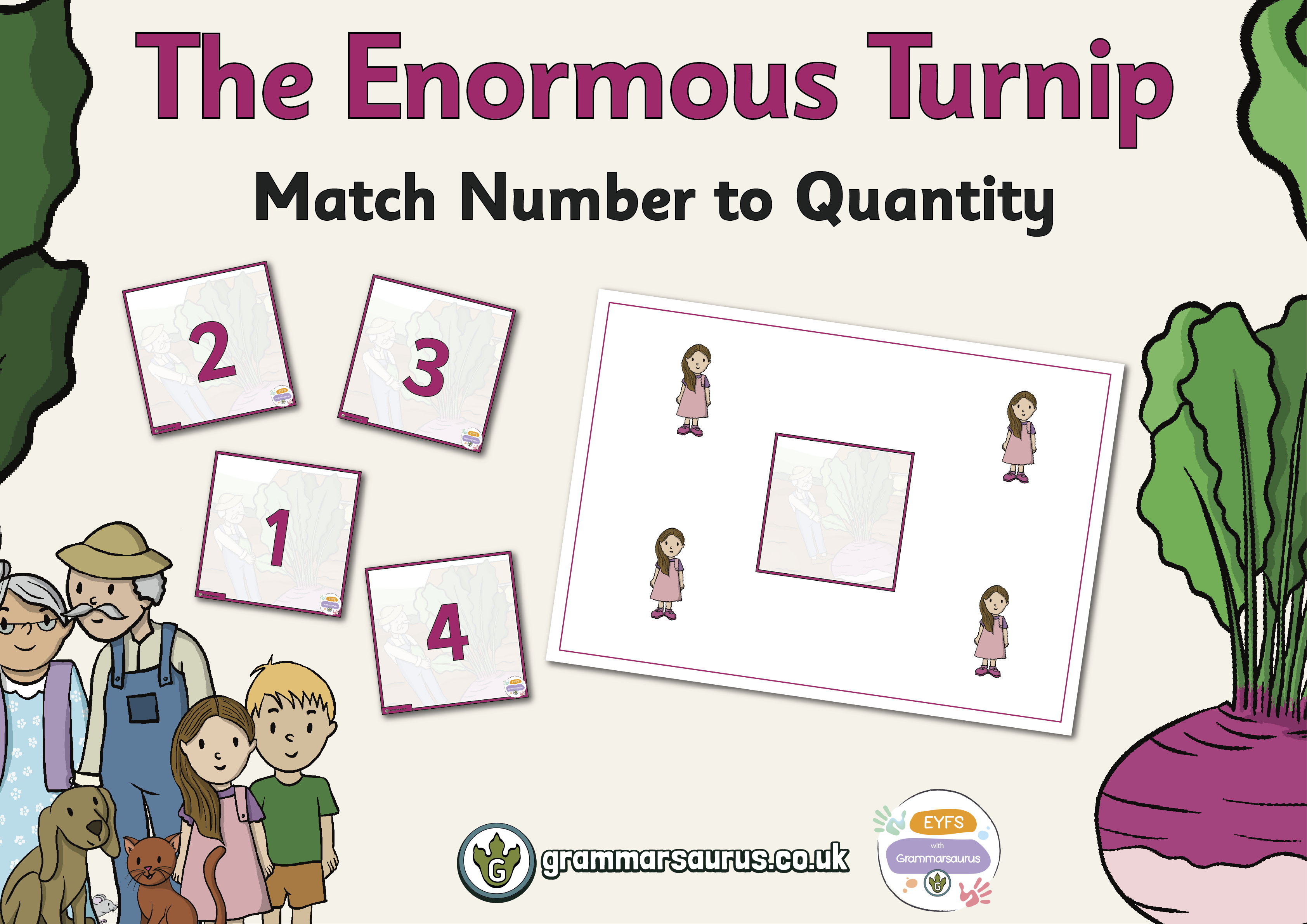 EYFS The Enormous Turnip - Match Number to Quantity - Grammarsaurus