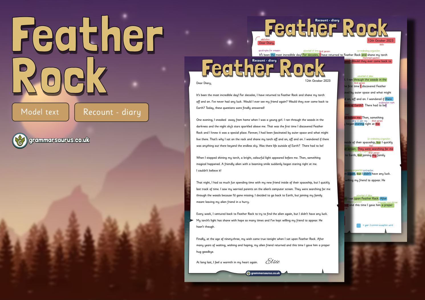 Year 2 Model Text – Diary entry – Feather Rock - Grammarsaurus