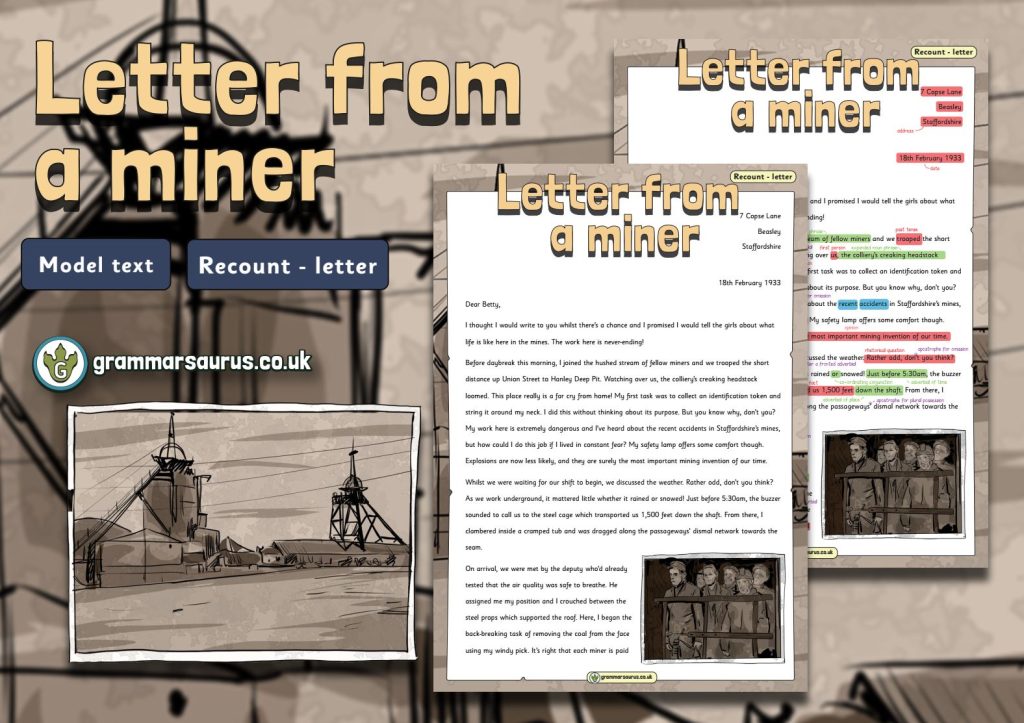 Year 4 Model Text – Recount Letter – Letter from a miner ( gbsct P4 ...