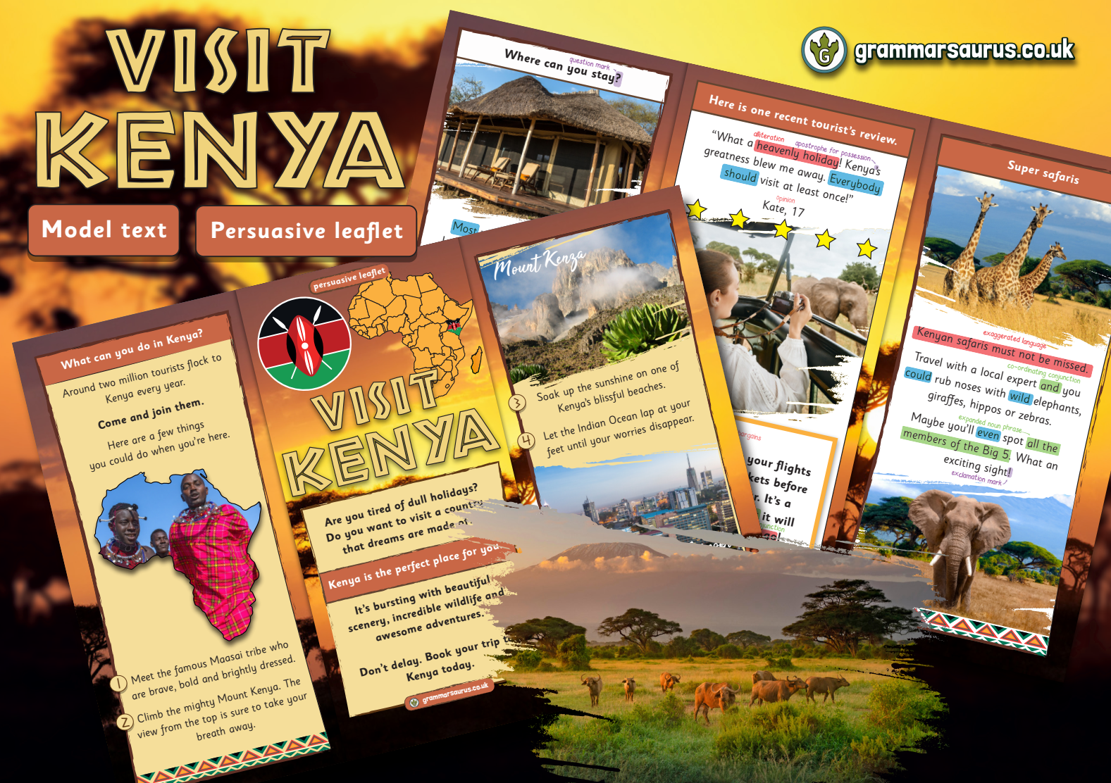 Year 2 Model Text – Persuasive leaflet – Visit Kenya - Grammarsaurus