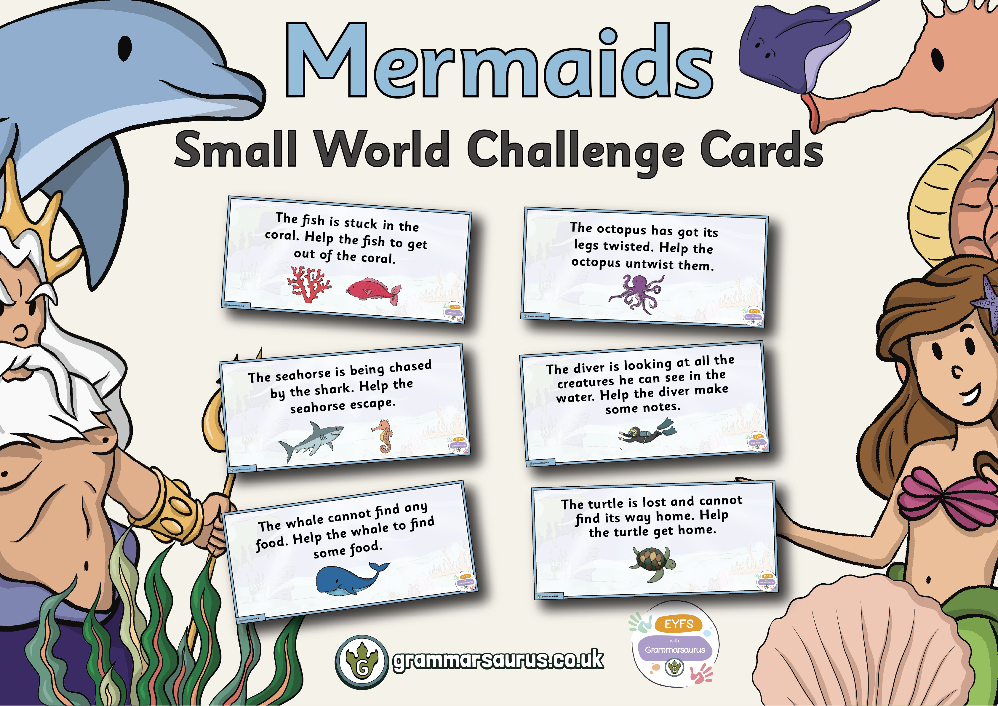 EYFS Mermaids – Small World Challenge Cards - Grammarsaurus