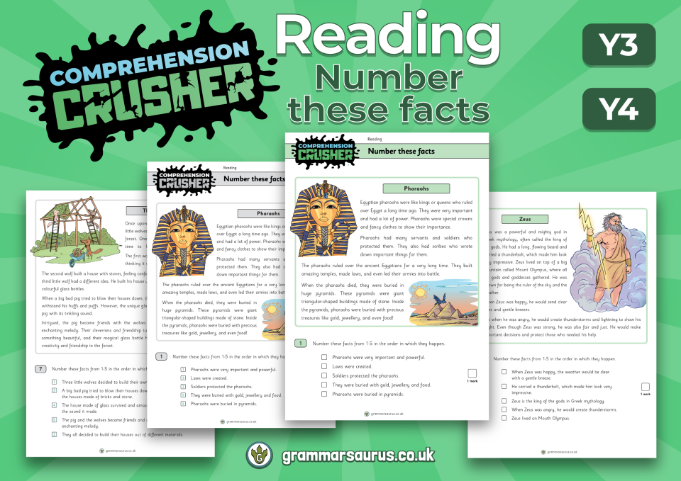Year 6 Quick Comprehensions (Fiction/Non-Fiction) Pack 3 - Grammarsaurus