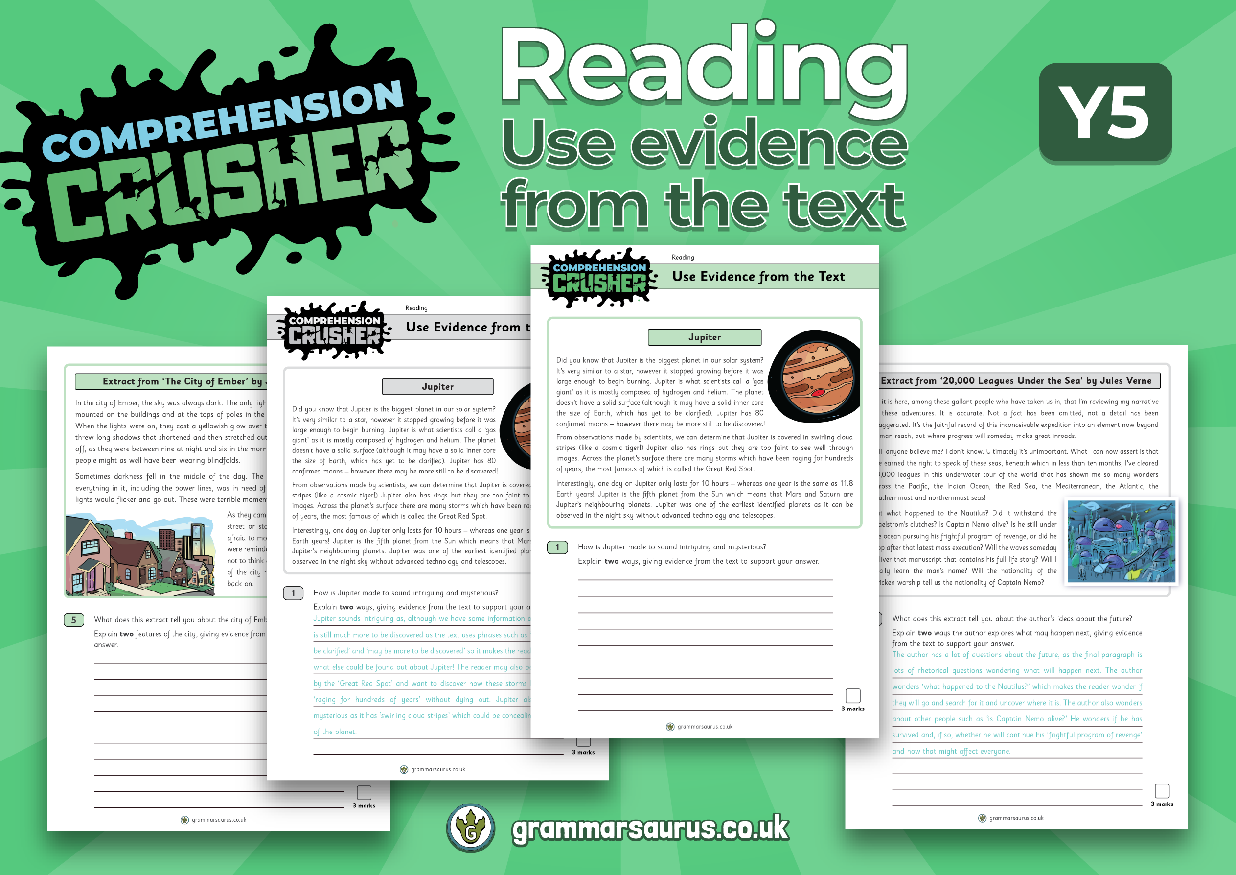Y5 Comprehension Crusher: Use evidence from the text - Grammarsaurus