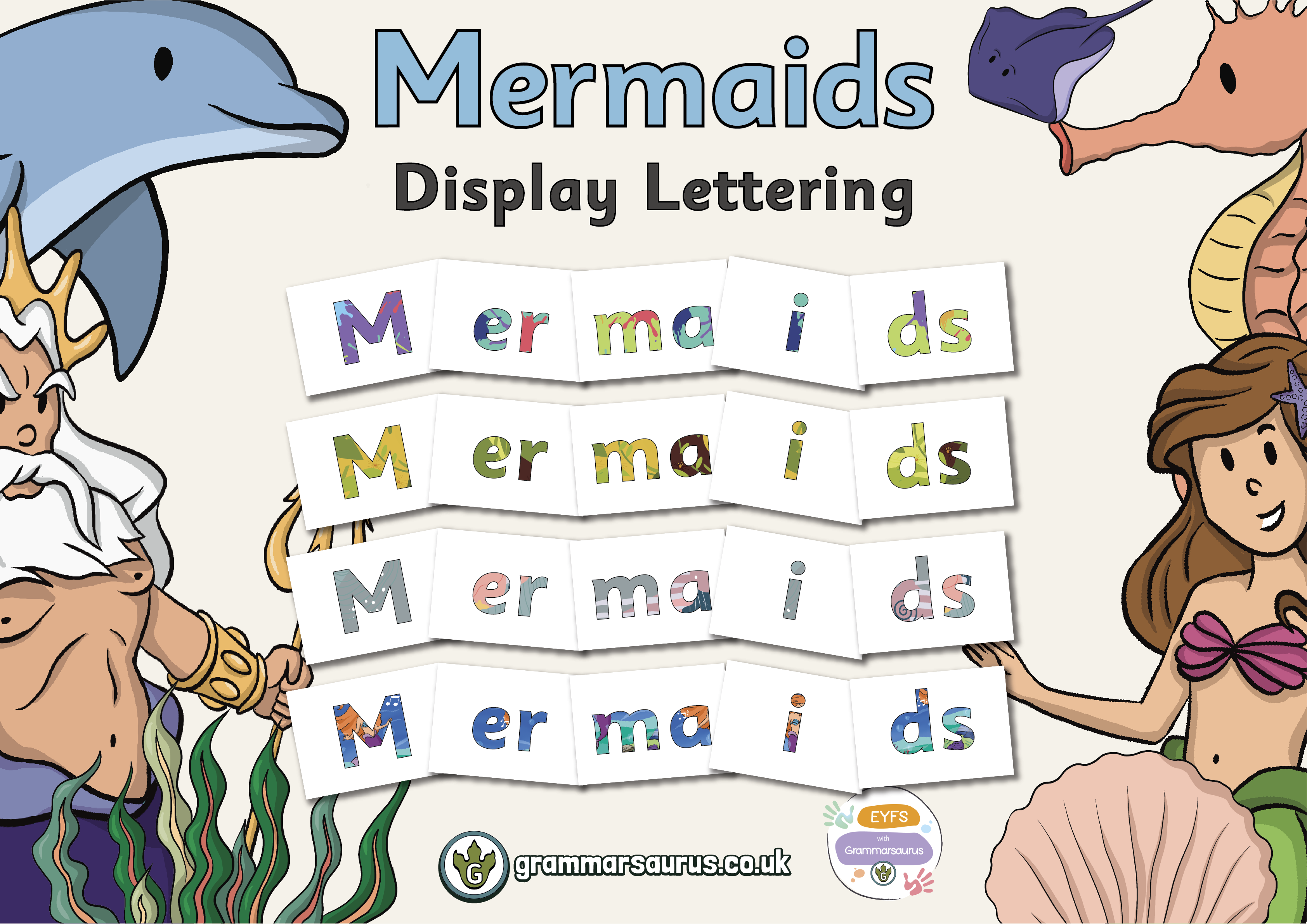 EYFS Mermaids - Display lettering - Grammarsaurus