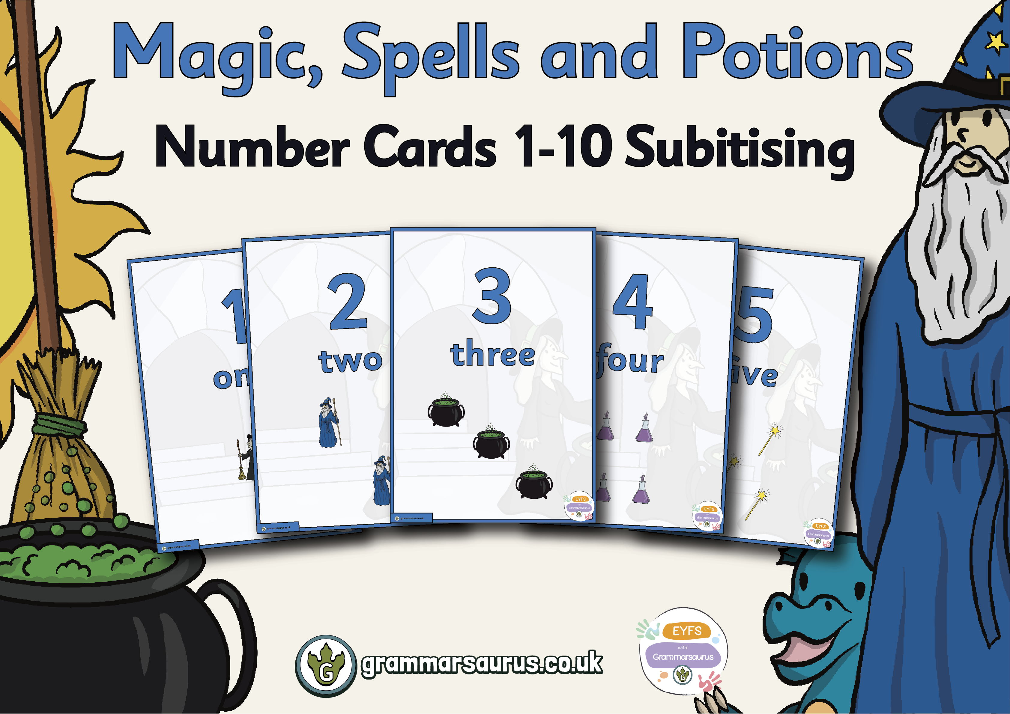 EYFS Magic, Spells and Potions - Number Cards 1-10 Subitising ...
