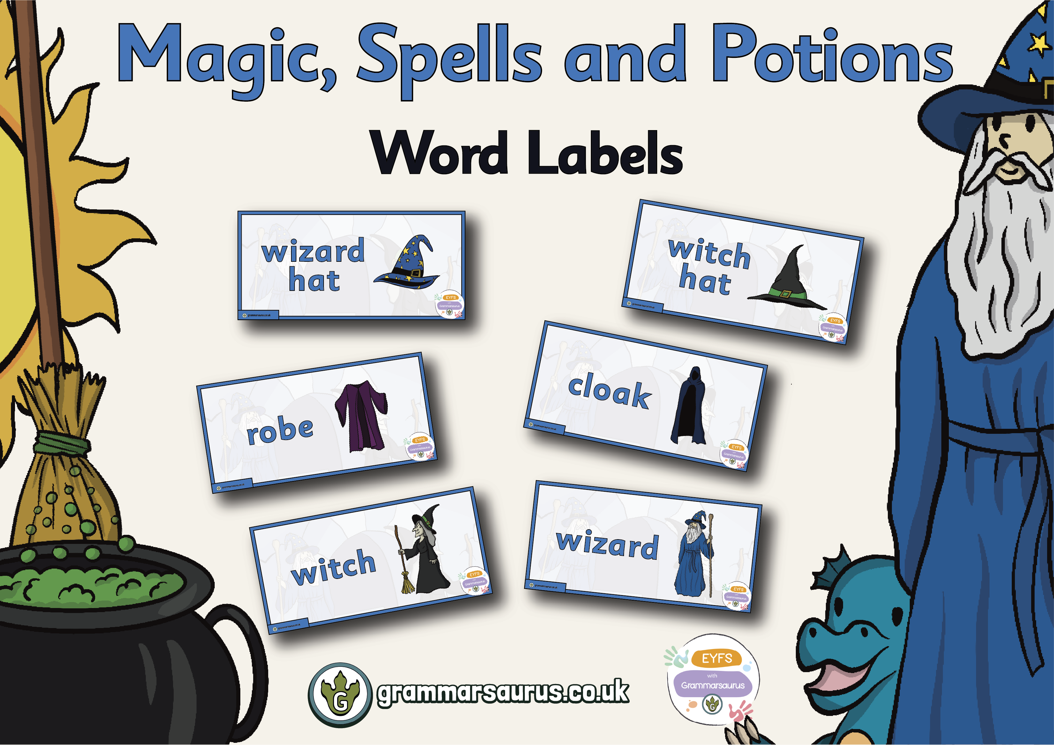 EYFS Magic, Spells and Potions – Word Labels - Grammarsaurus