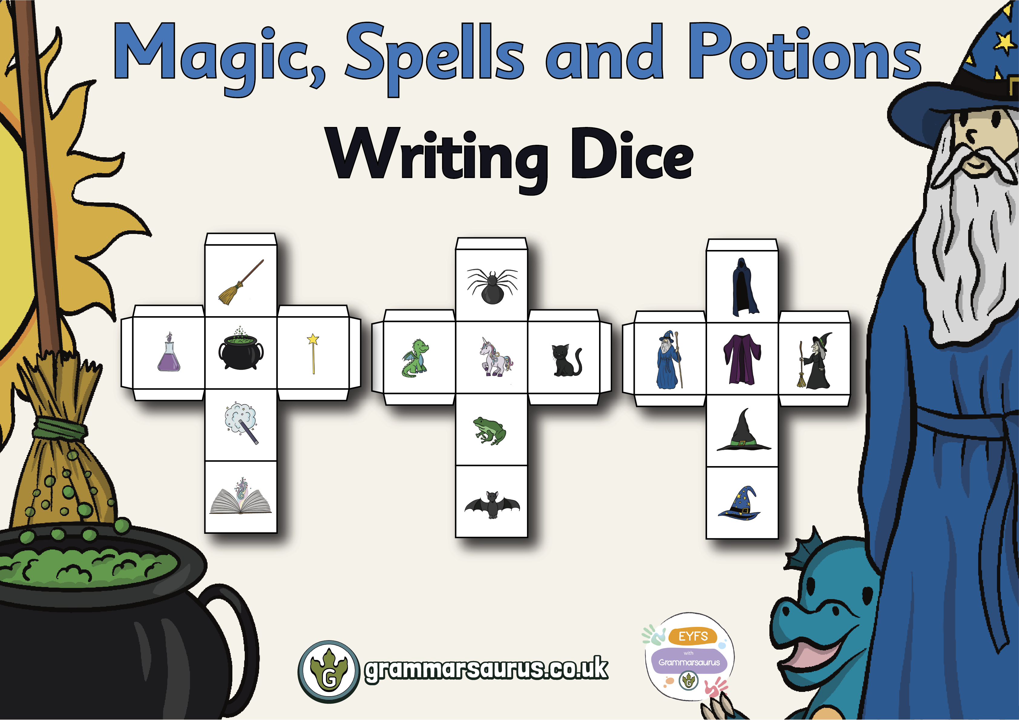 EYFS Magic, Spells and Potions – Writing Dice - Grammarsaurus