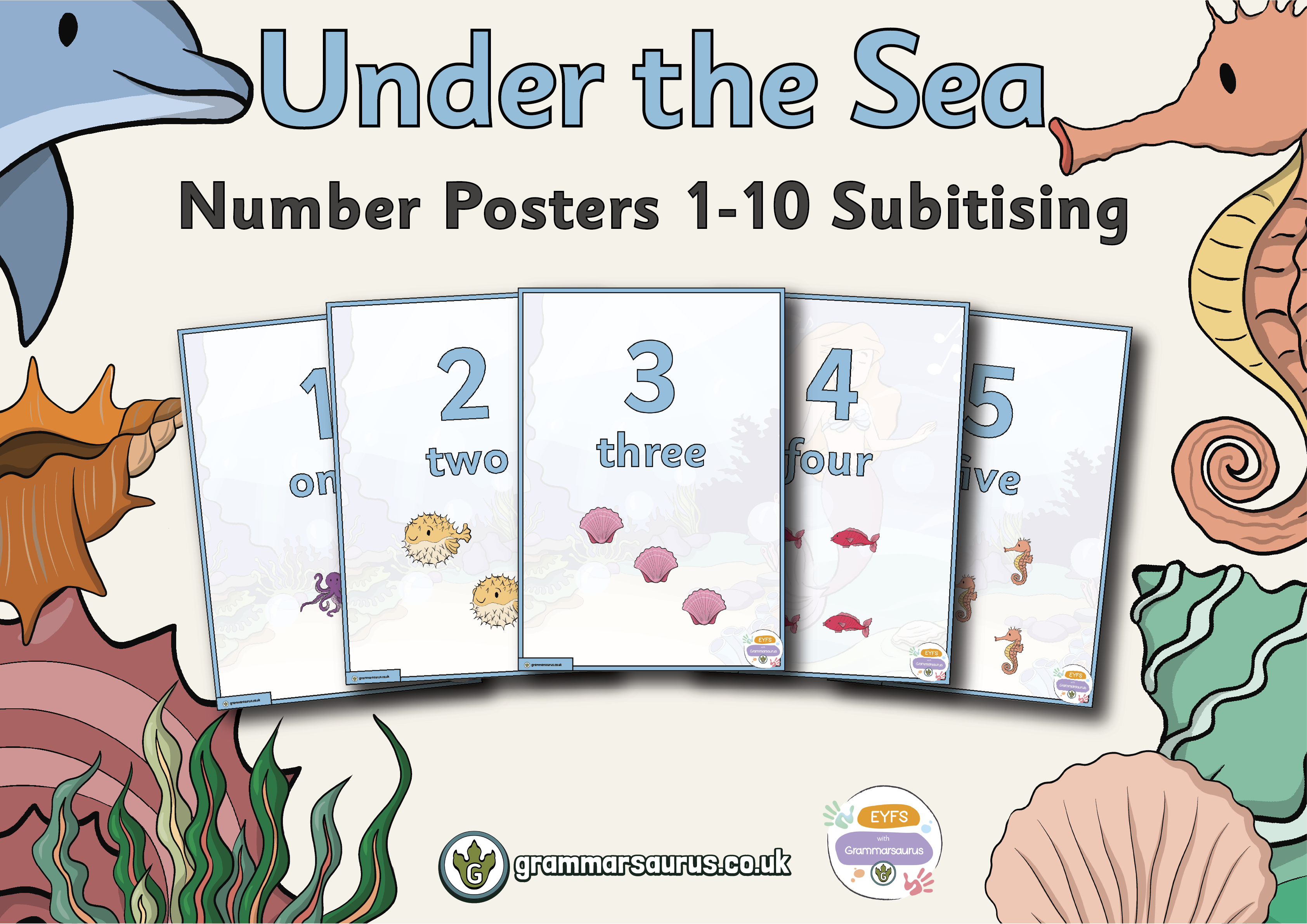 EYFS Under the Sea – Number Posters 1-10 Subitising - Grammarsaurus