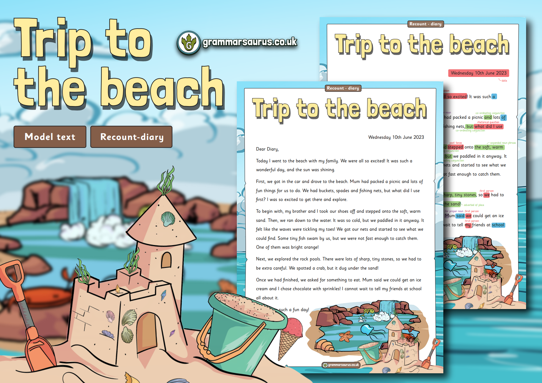 Year 1 Model Text – Diary entry – Trip to the beach - Grammarsaurus