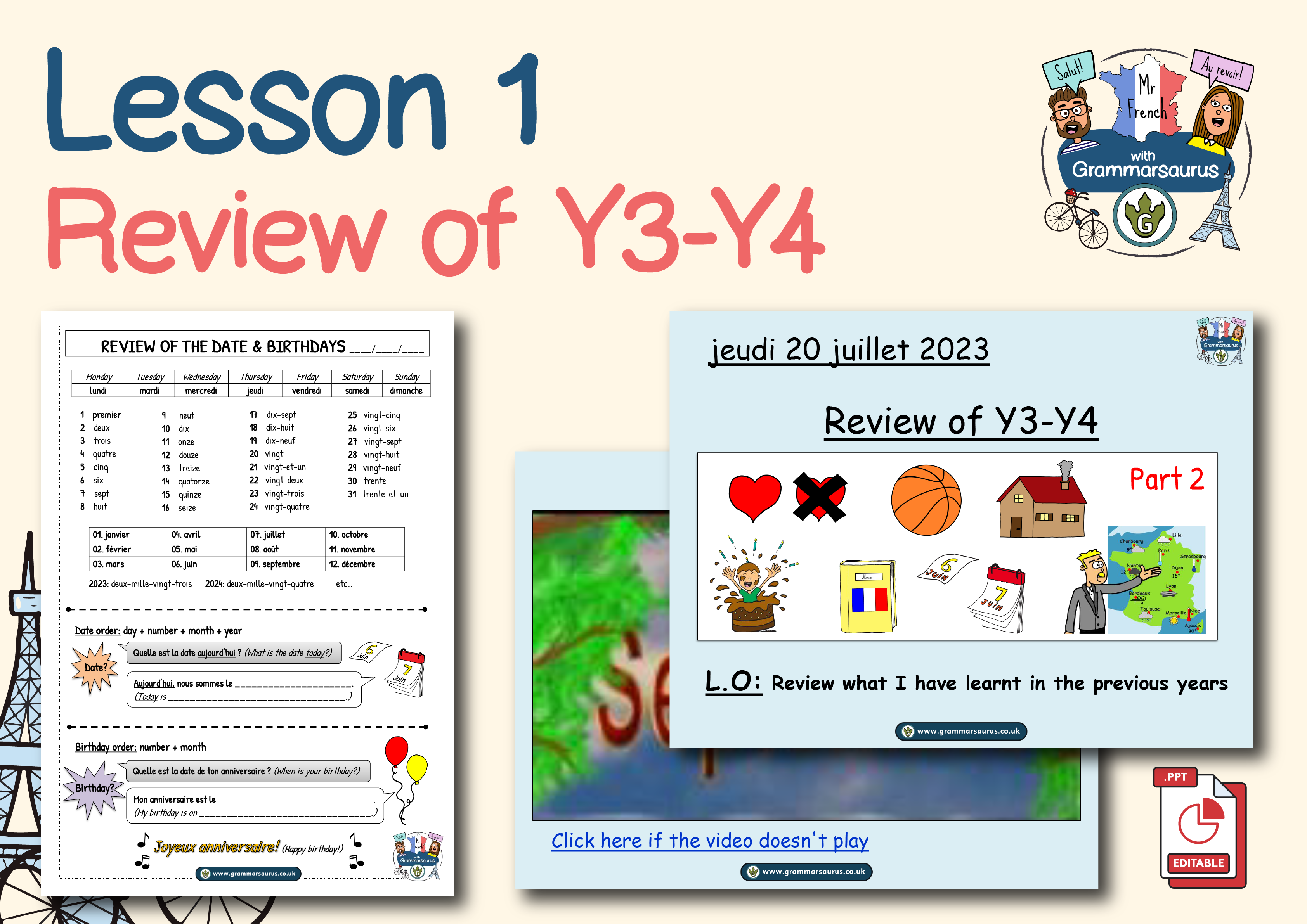 Year 5 French – Review of Y3-Y4 - Lesson 1 - Grammarsaurus