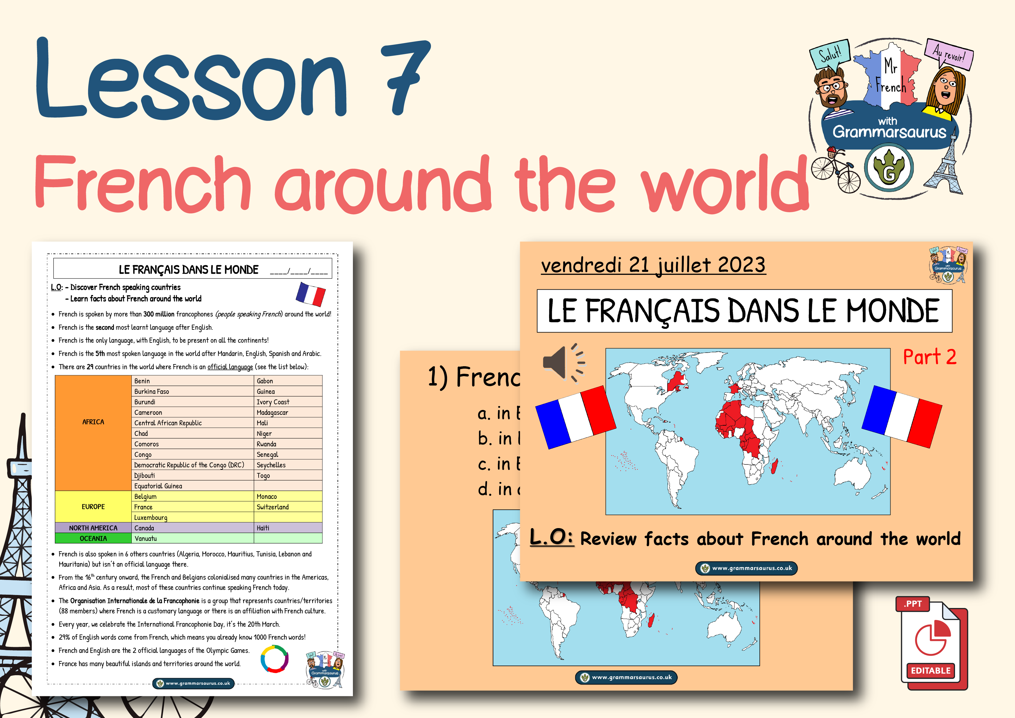 Year 5 French – French around the world – Lesson 7 - Grammarsaurus