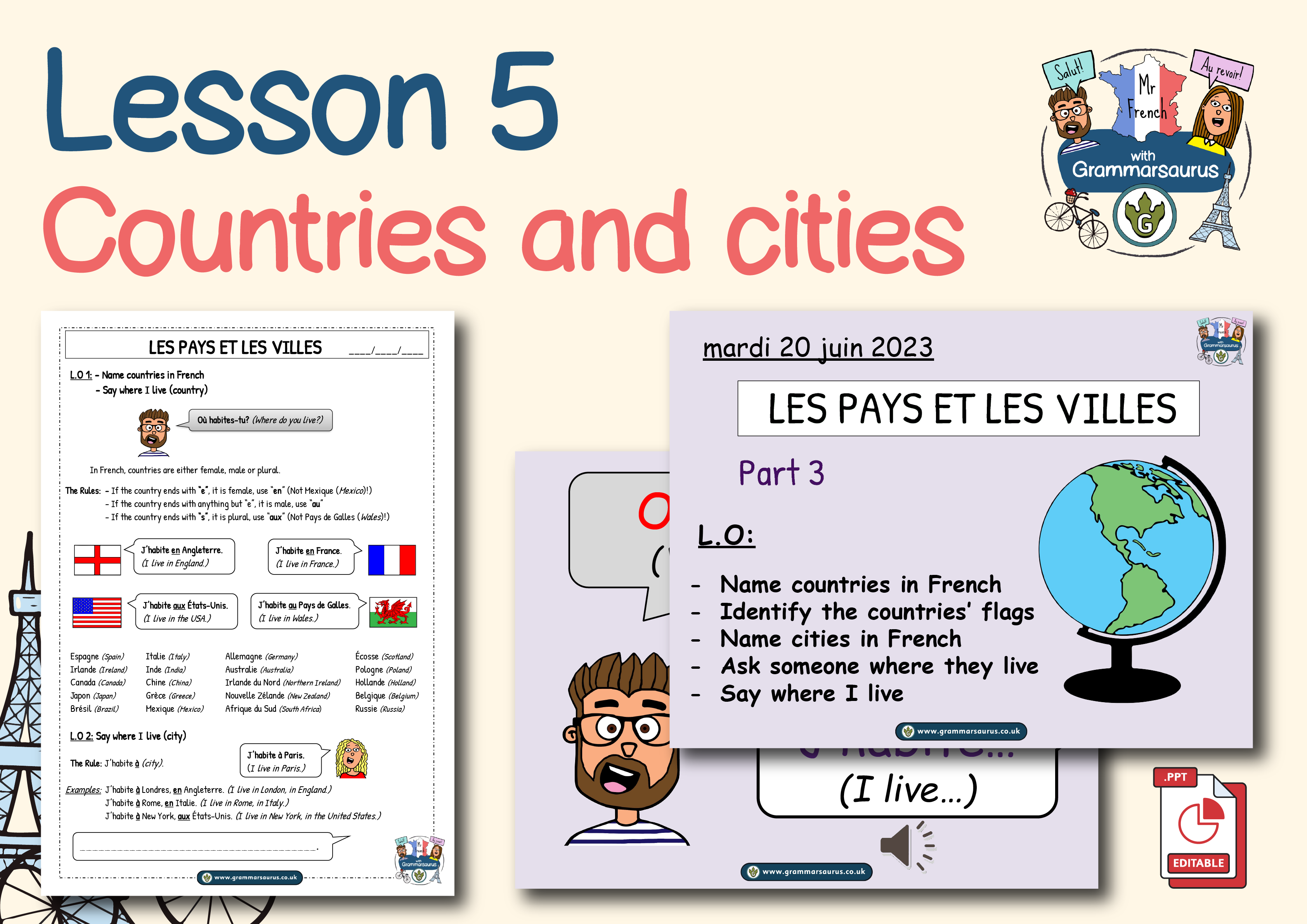 Year 5 French – Countries and Cities – Lesson 5 - Grammarsaurus