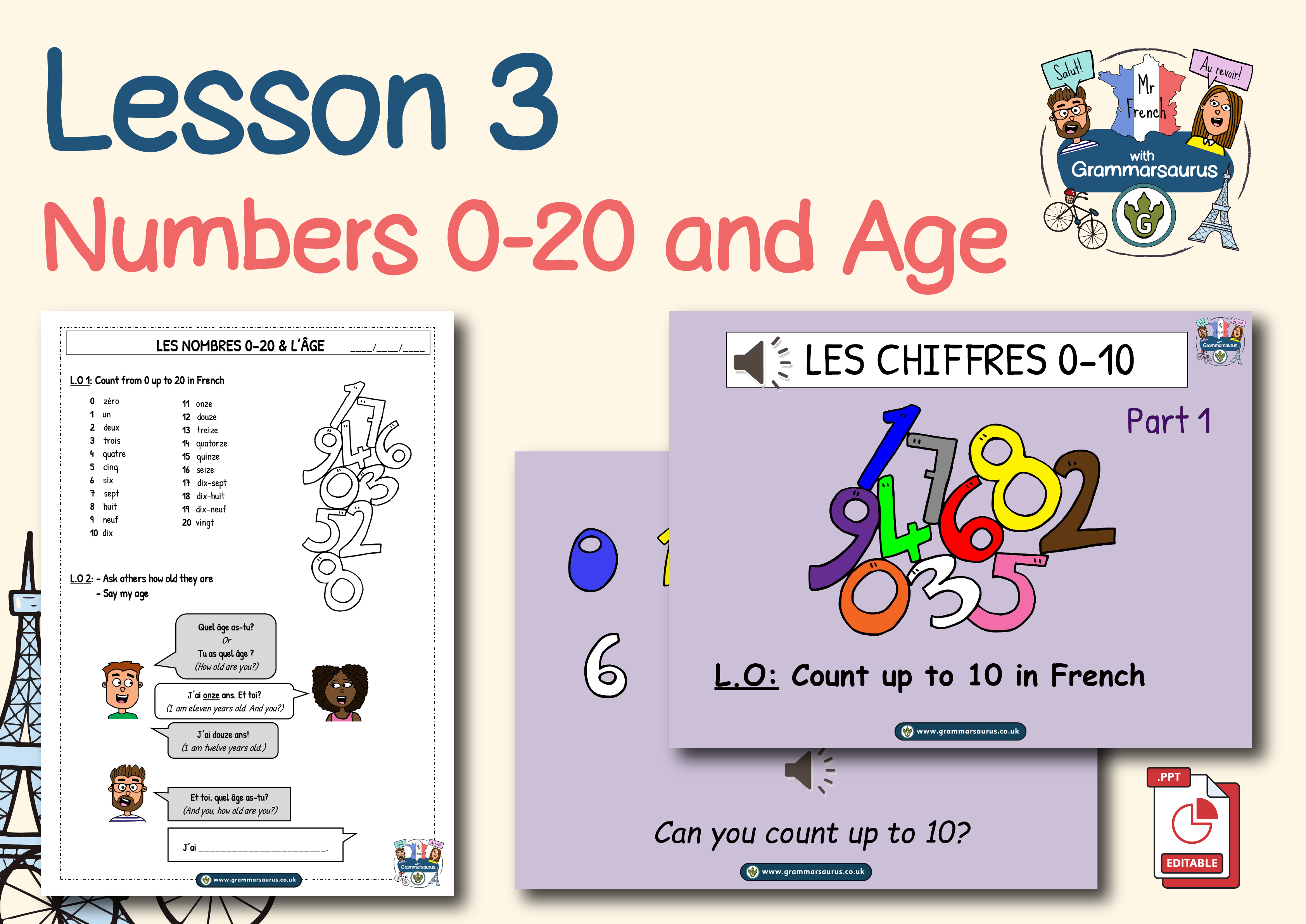 Year 4,5,6 French for Beginners – Numbers 0-20 and age – Lesson 3 ...