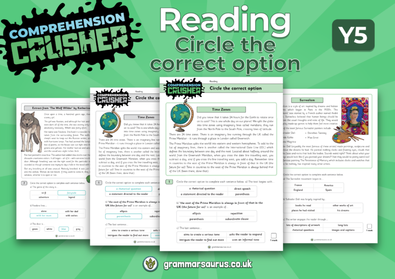 Y5 Comprehension Crusher: Circle the correct option - Grammarsaurus