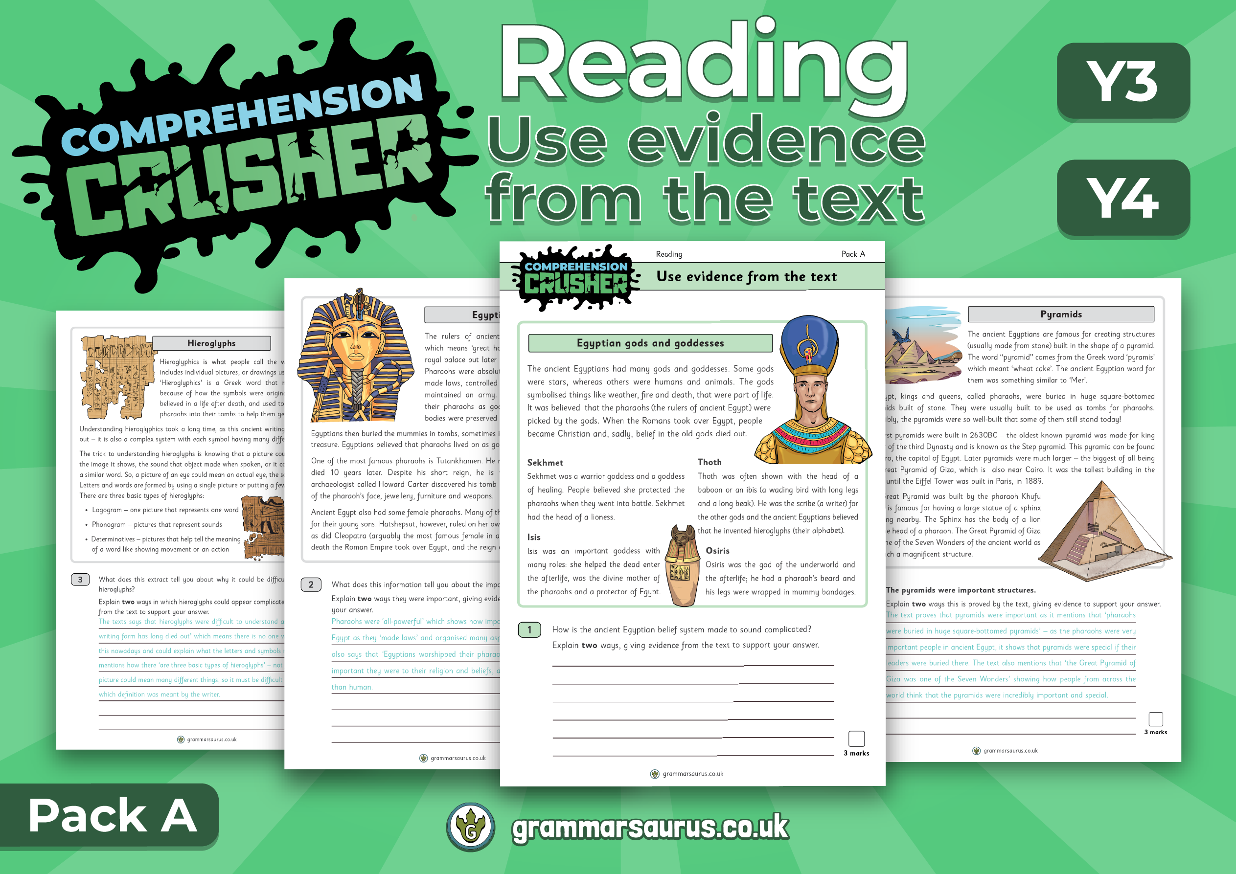 Y3/4 Comprehension Crusher: Use evidence from the text - Pack A - Grammarsaurus