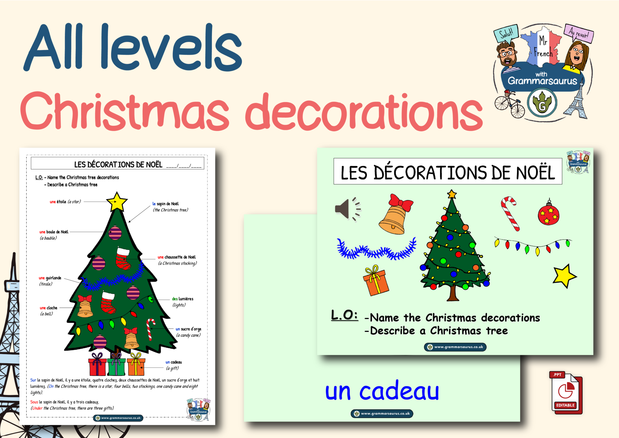 Year 4,5,6 French – Christmas decorations - Grammarsaurus