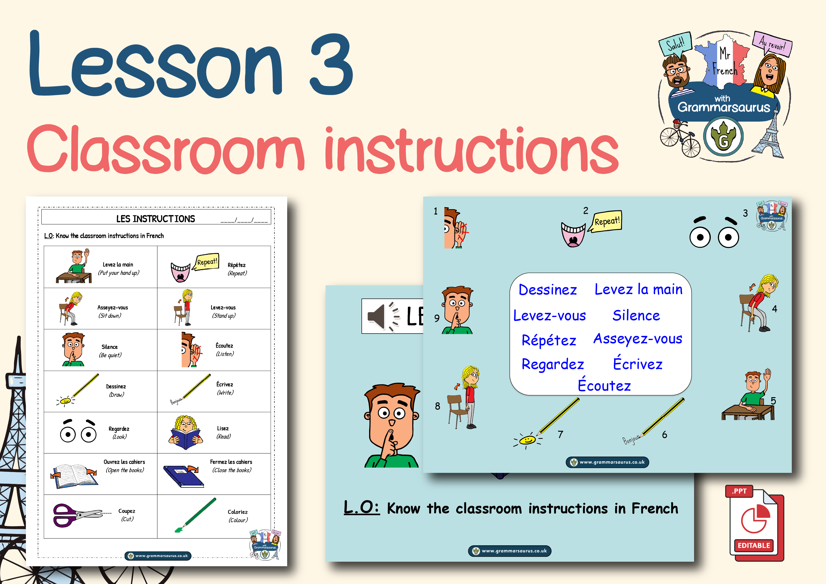 Year 3 French – Classroom Instructions – Lesson 3 - Grammarsaurus
