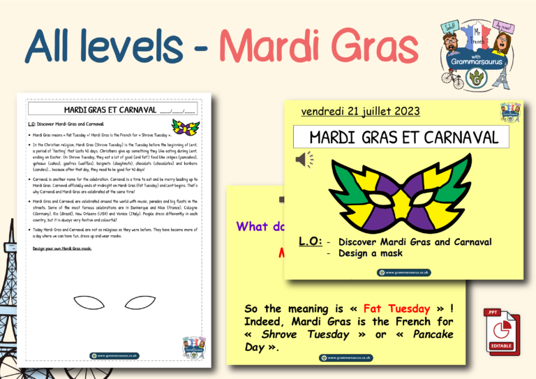Year 4,5,6 French – Mardi Gras - Grammarsaurus