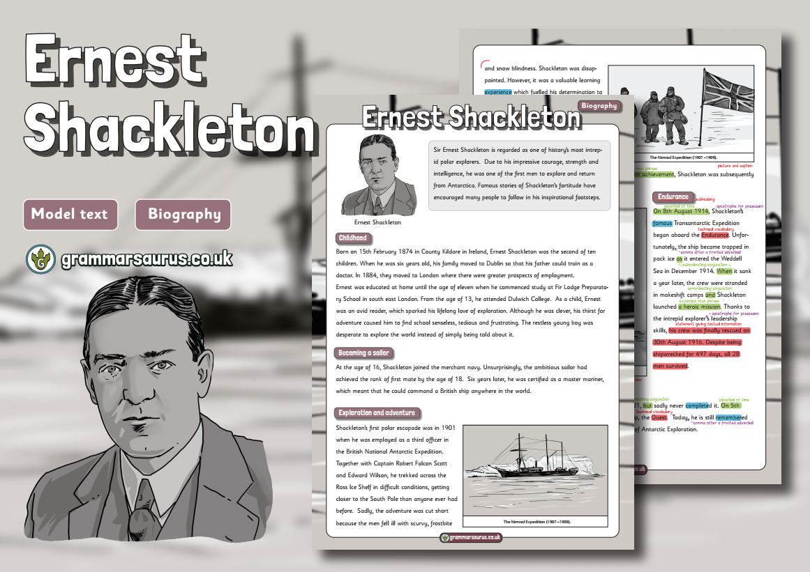 Year 4 Model Text Biography Ernest Shackleton Gbsct P4 3rd Grade And 3rd Class Grammarsaurus