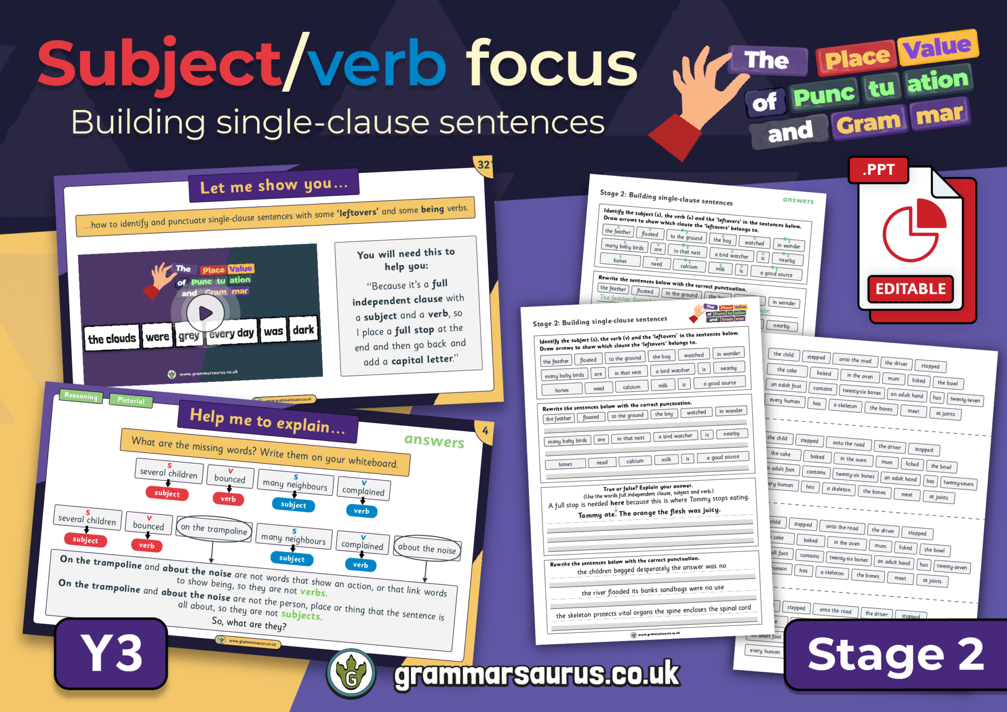 Year 3 - The Place Value of Punctuation and Grammar - Subject/Verb ...