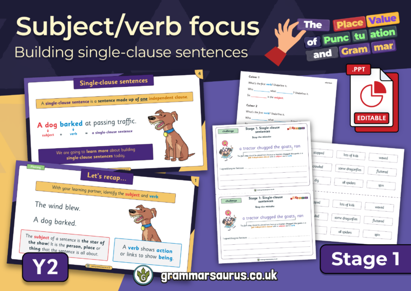 Year 2 The Place Value of Punctuation and Grammar – Subject/Verb focus ...