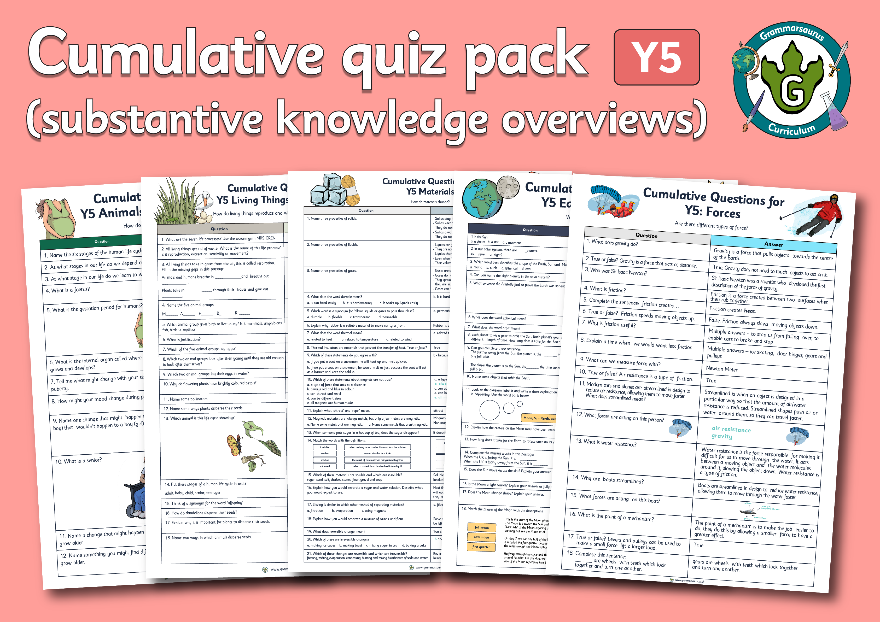 Y5 Cumulative Quiz Pack - Grammarsaurus