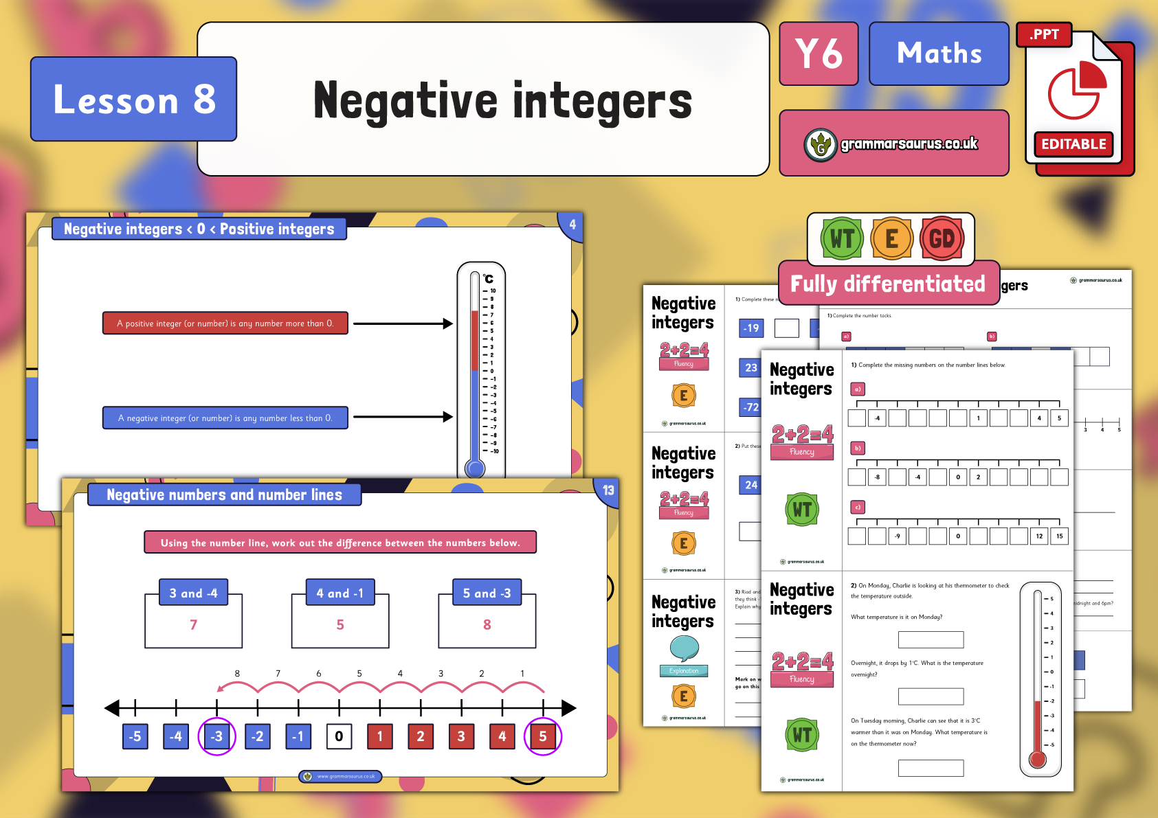 Year 6 Place Value - Negative integers - Lesson 8 - Grammarsaurus