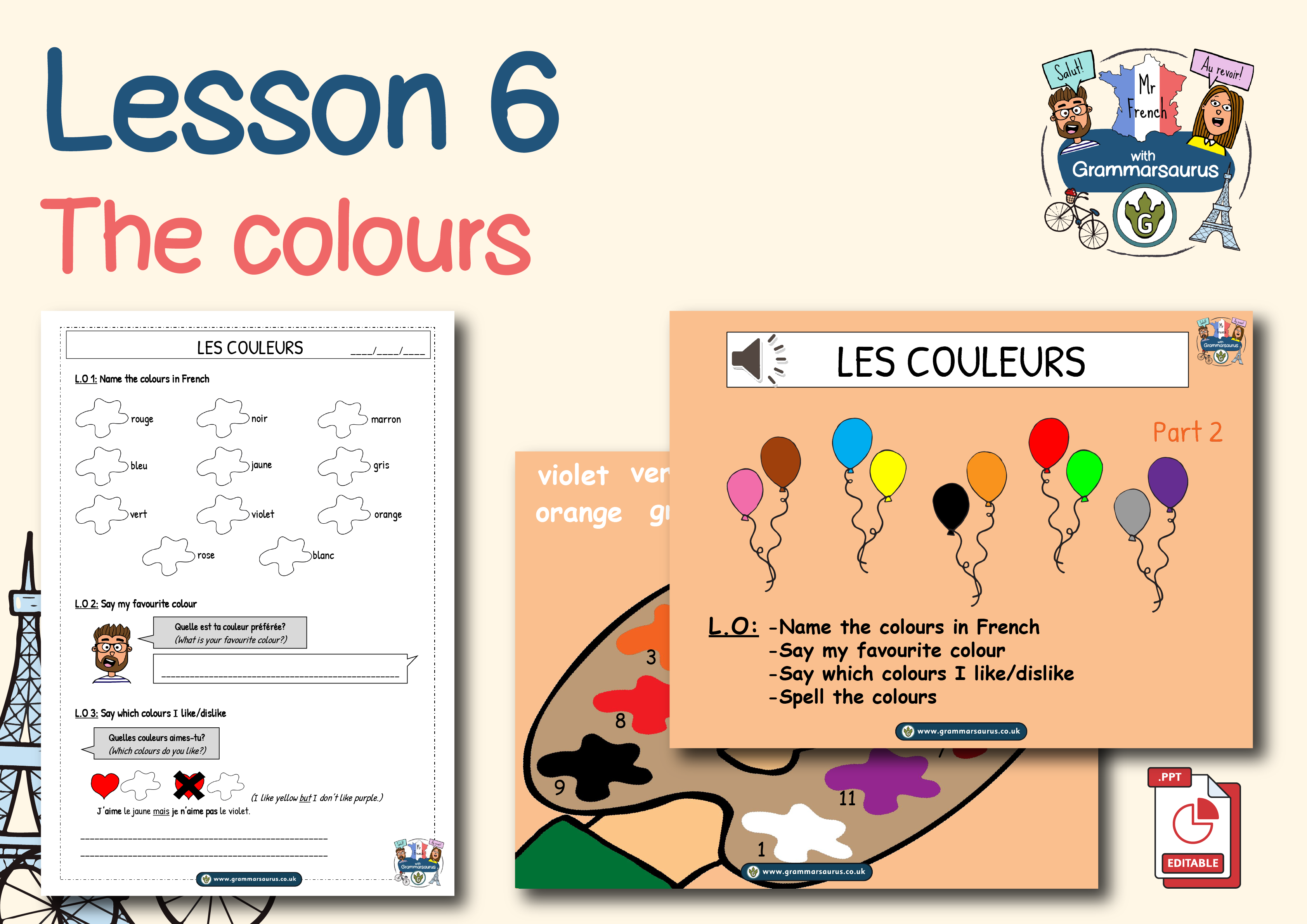 Year 3 French – The colours - Lesson 6 - Grammarsaurus