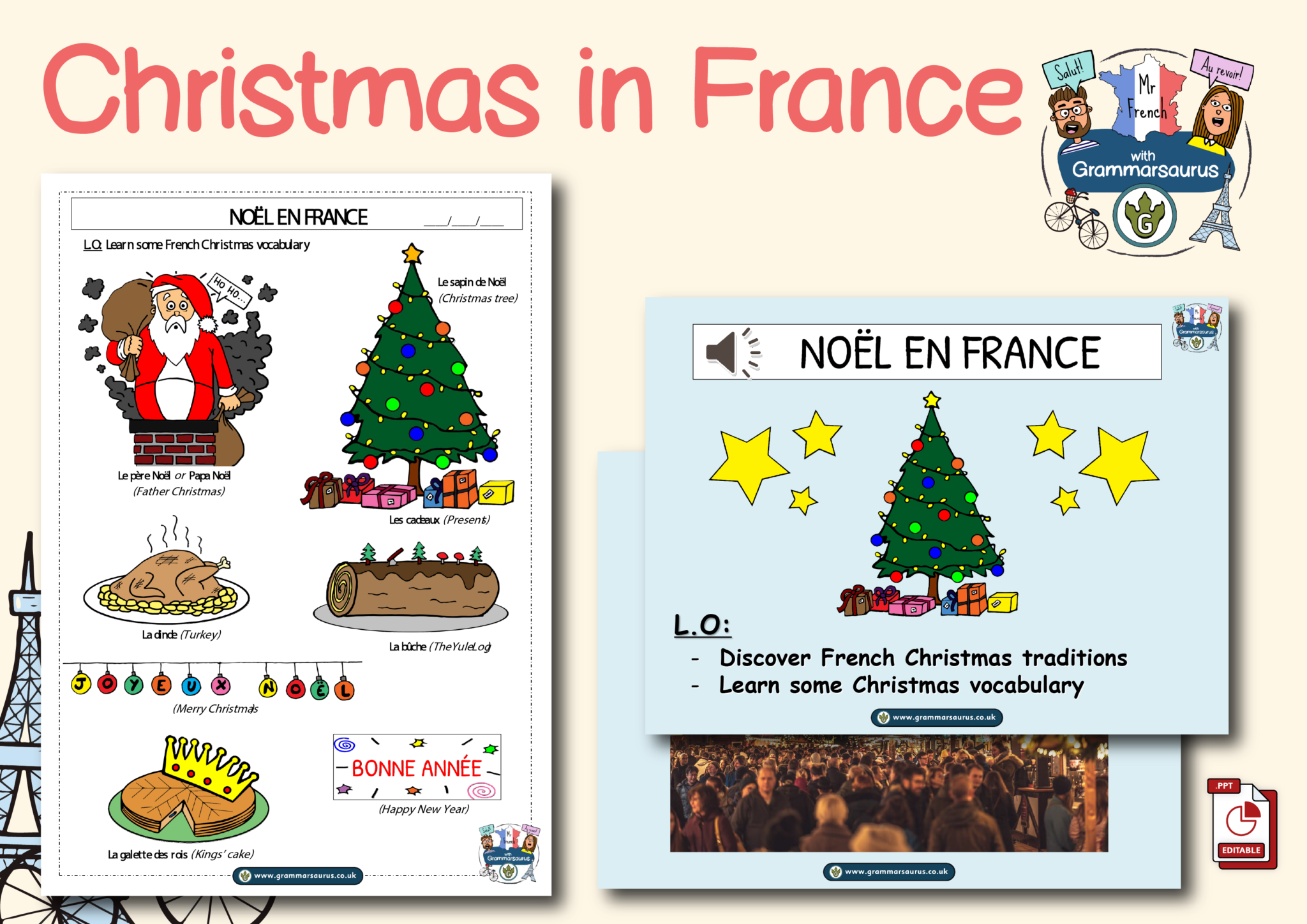 Year 4,5,6 French for Beginners - Christmas in France - Grammarsaurus