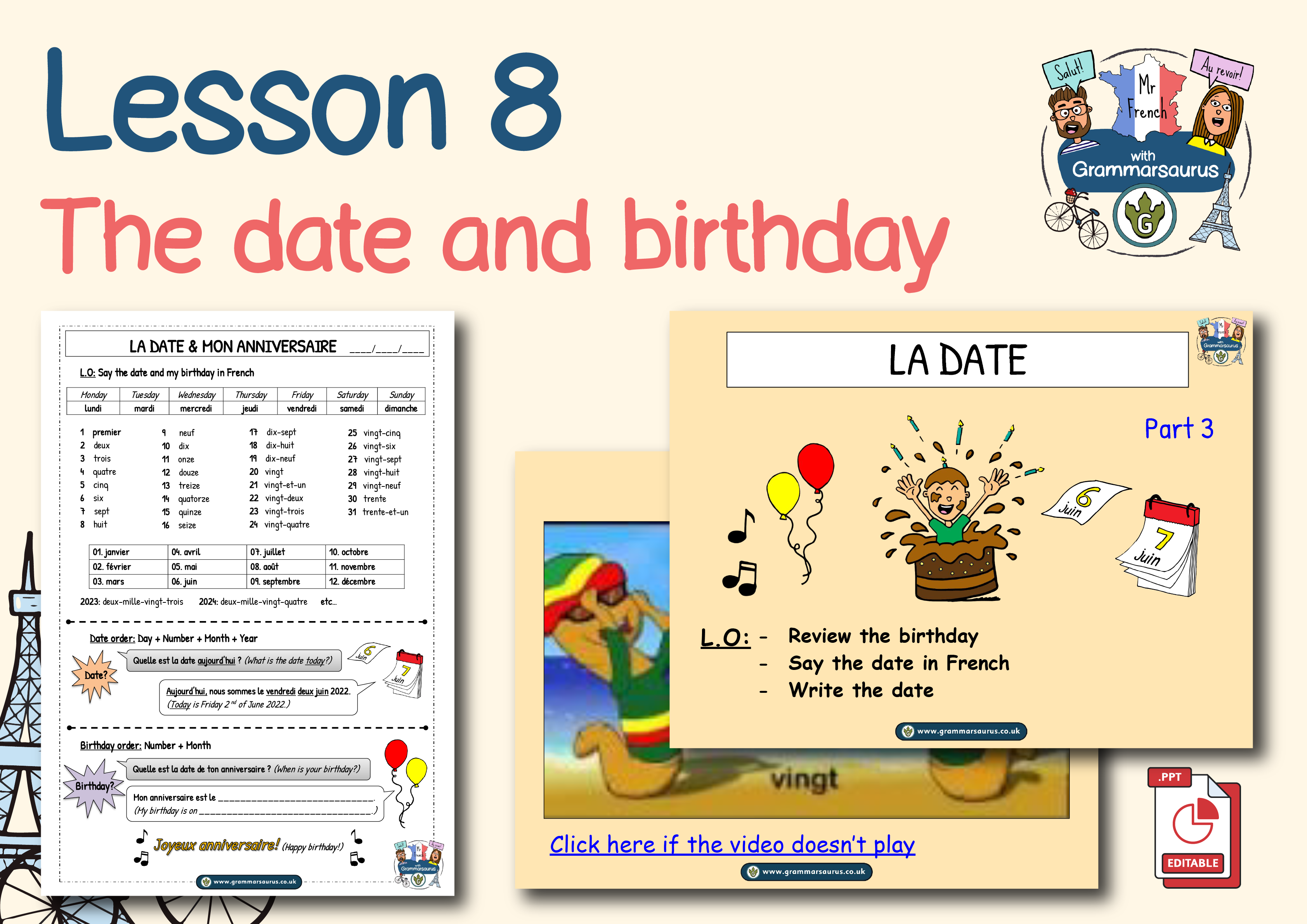 Year 3 French – The date and birthday – Lesson 8 - Grammarsaurus