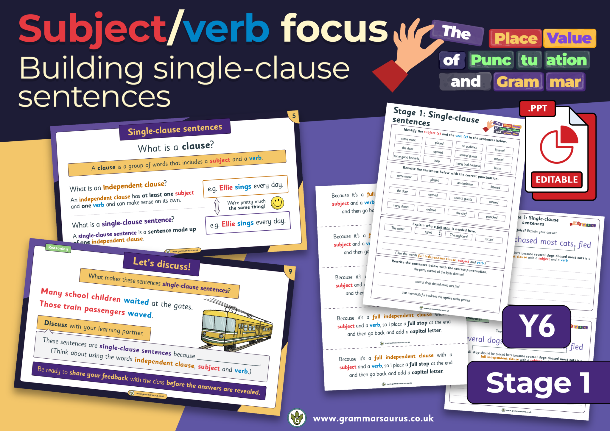 Year 6 The Place Value of Punctuation and Grammar – Subject/Verb focus ...