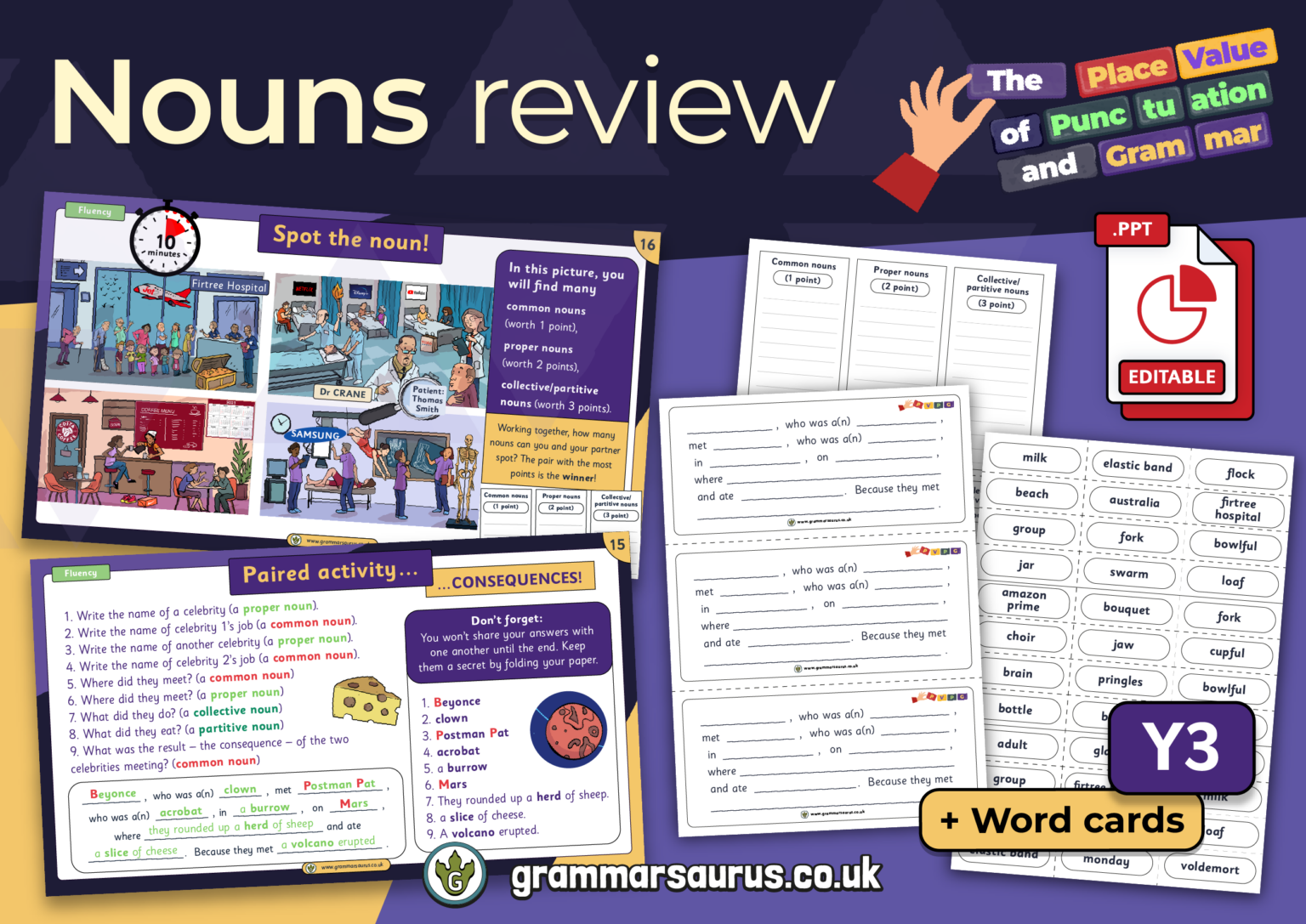 Year 3 The Place Value of Punctuation and Grammar – Nouns Review ...