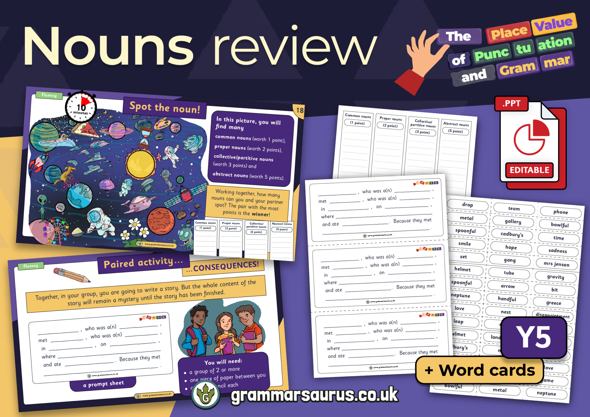 Year 5 The Place Value of Punctuation and Grammar – Nouns review ...