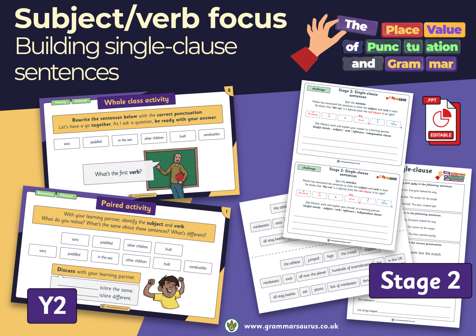 Year 2 The Place Value of Punctuation and Grammar – Subject/Verb focus ...