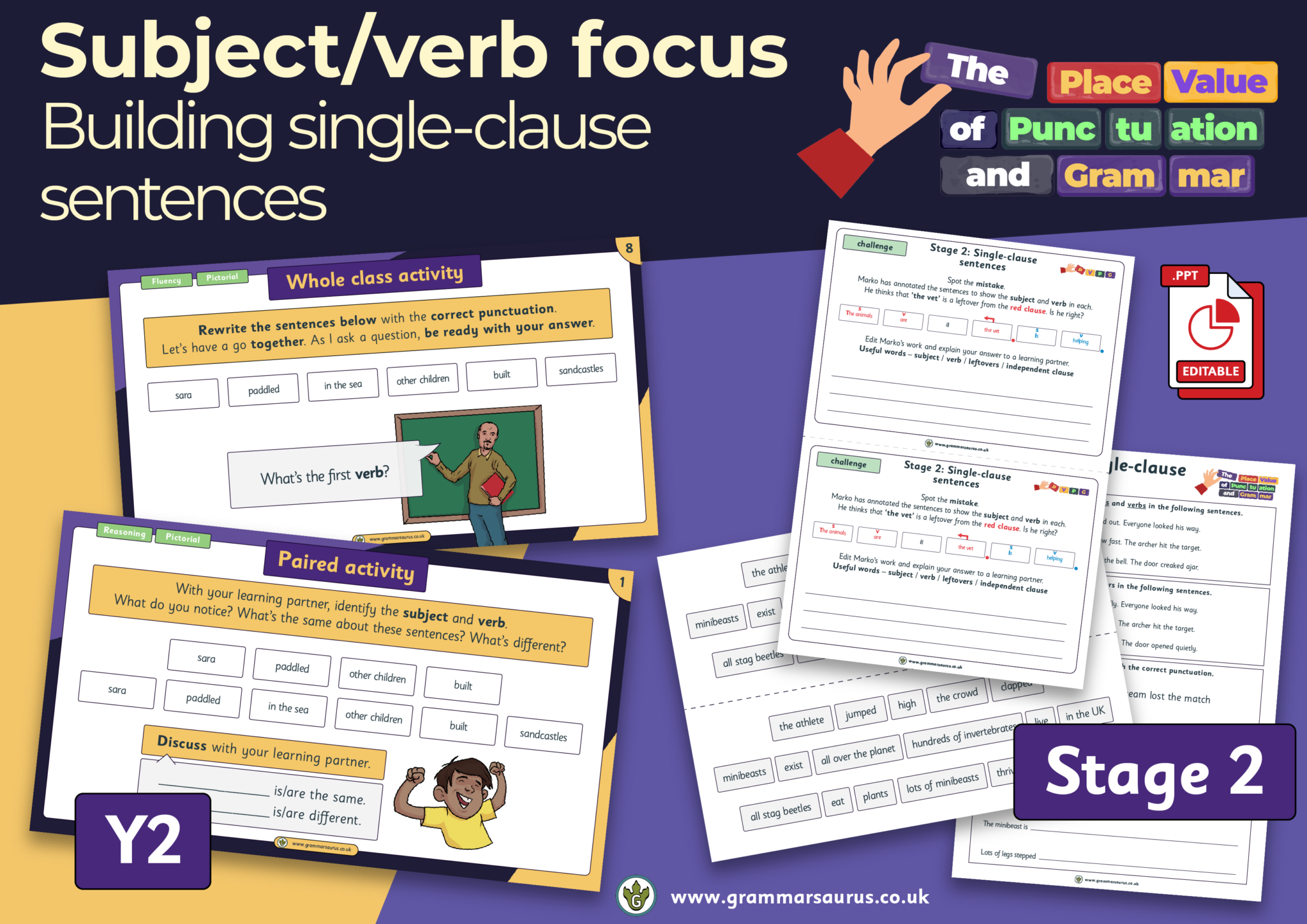 Year 2 The Place Value of Punctuation and Grammar – Subject/Verb focus ...