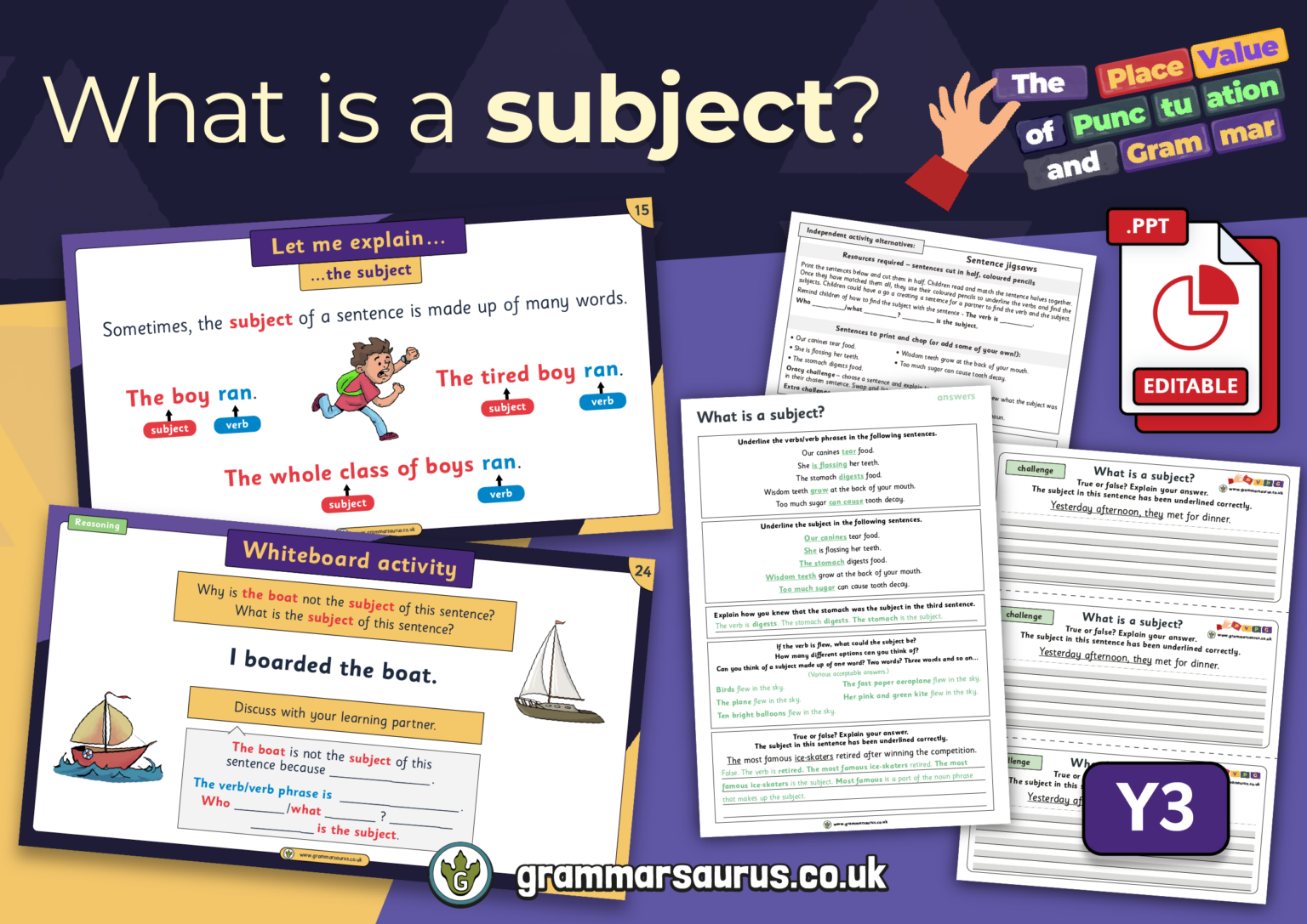 Year 3 The Place Value of Punctuation and Grammar - What is a subject ...