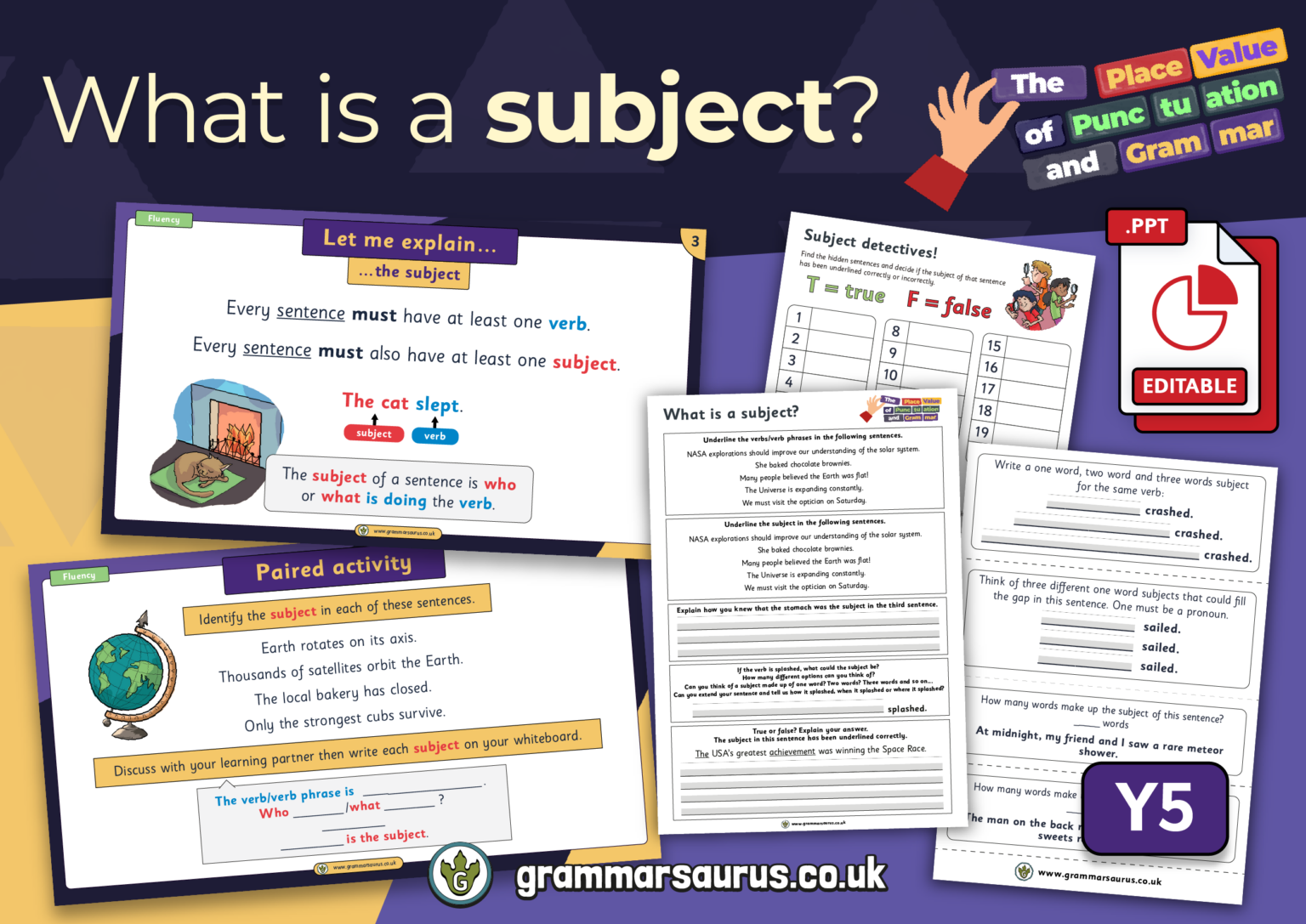 Year 5 The Place Value of Punctuation and Grammar – What is a subject ...
